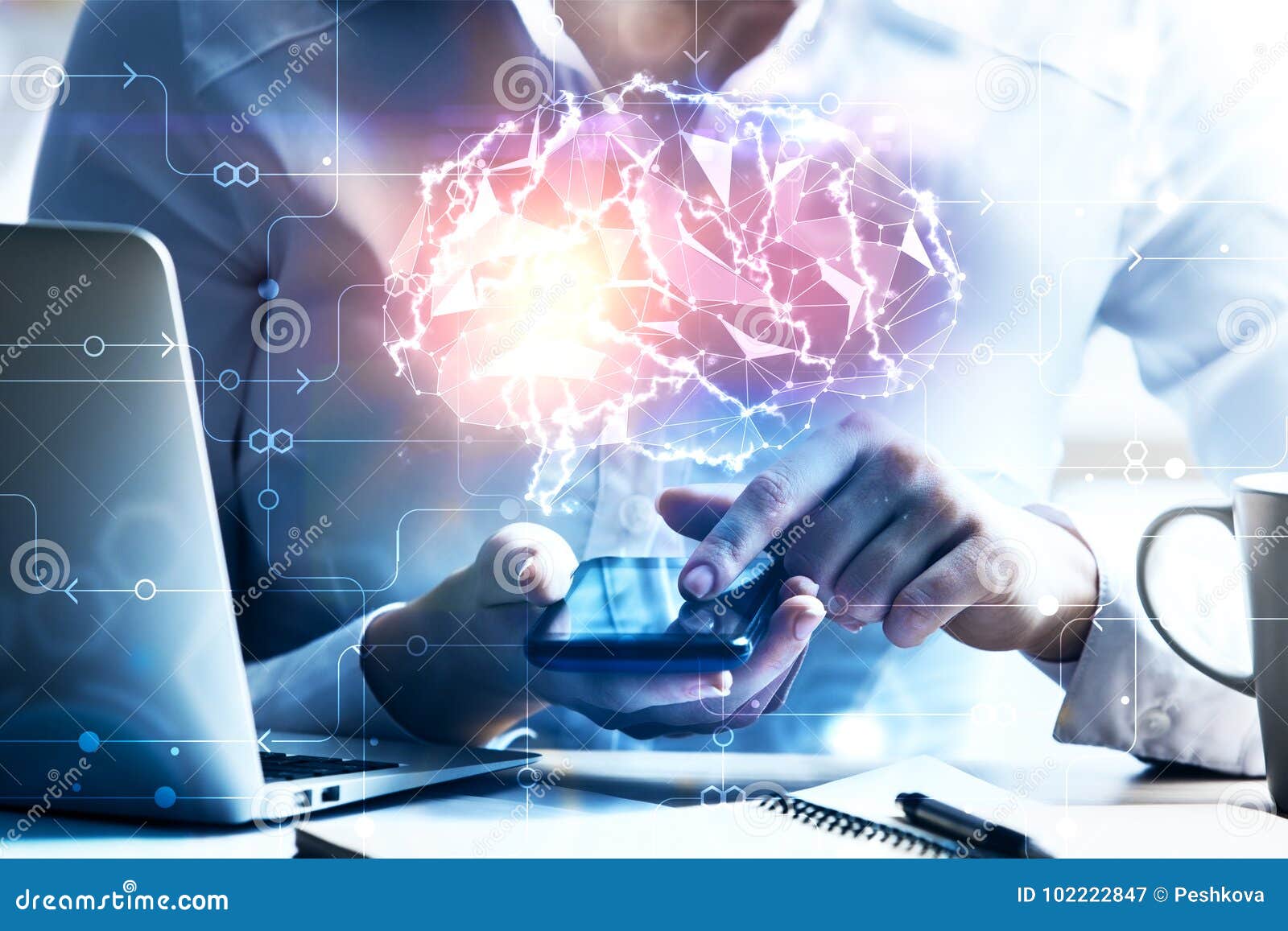 Artificial Brain at Workplace Stock Illustration - Illustration of ...
