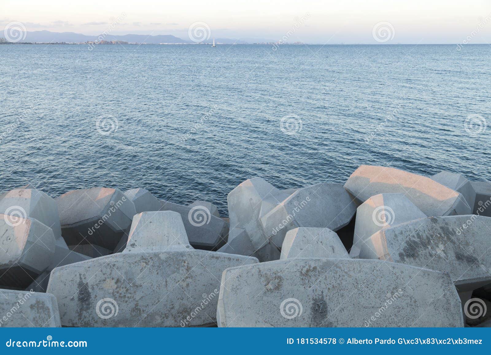 Artificial Breakwater with the Sea in the Background Stock Photo ...