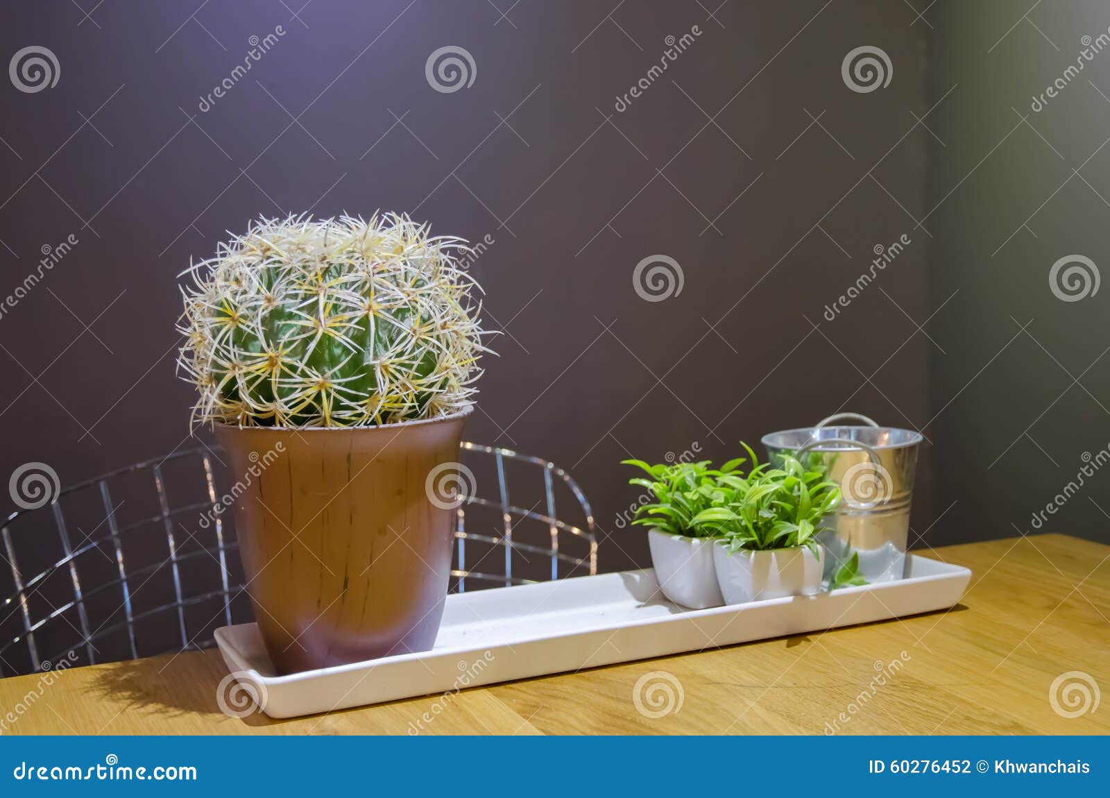 Artificial Cactus on Wooden Table Stock Photo - Image of decoration ...