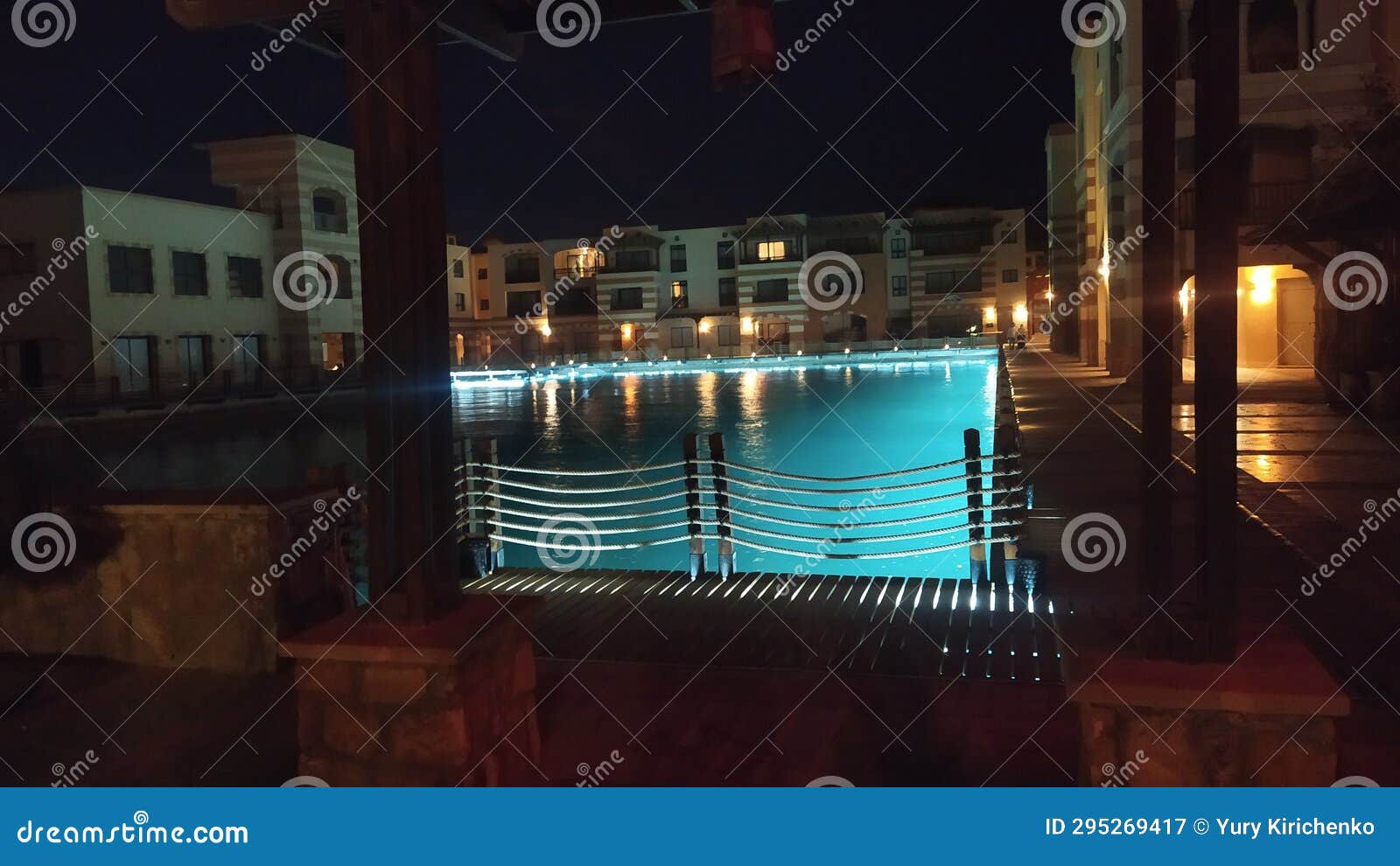 Artificial Channel in the Egyptian Hotel at Night Stock Image - Image ...