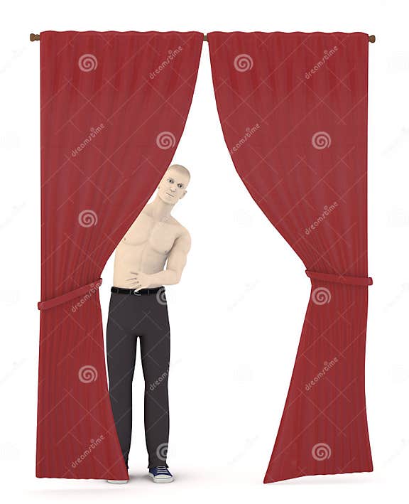 Artificial Character Behind Curtain Stock Illustration - Illustration ...