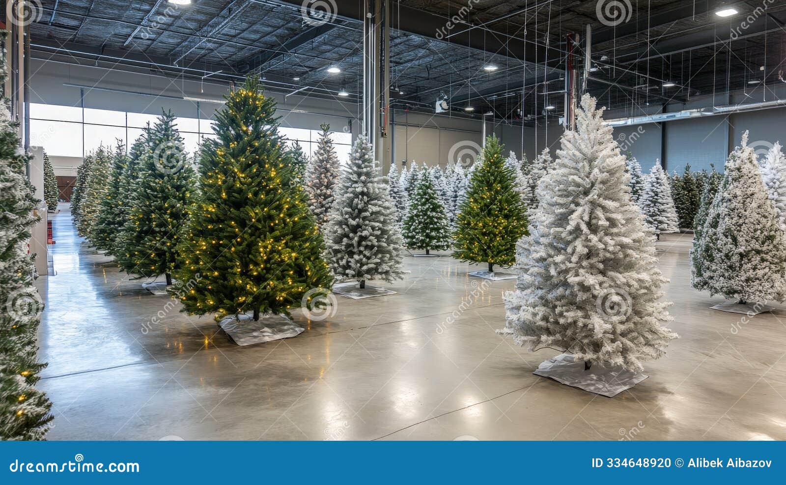 Artificial Christmas Trees Display in Warehouse Setting with Varieties ...