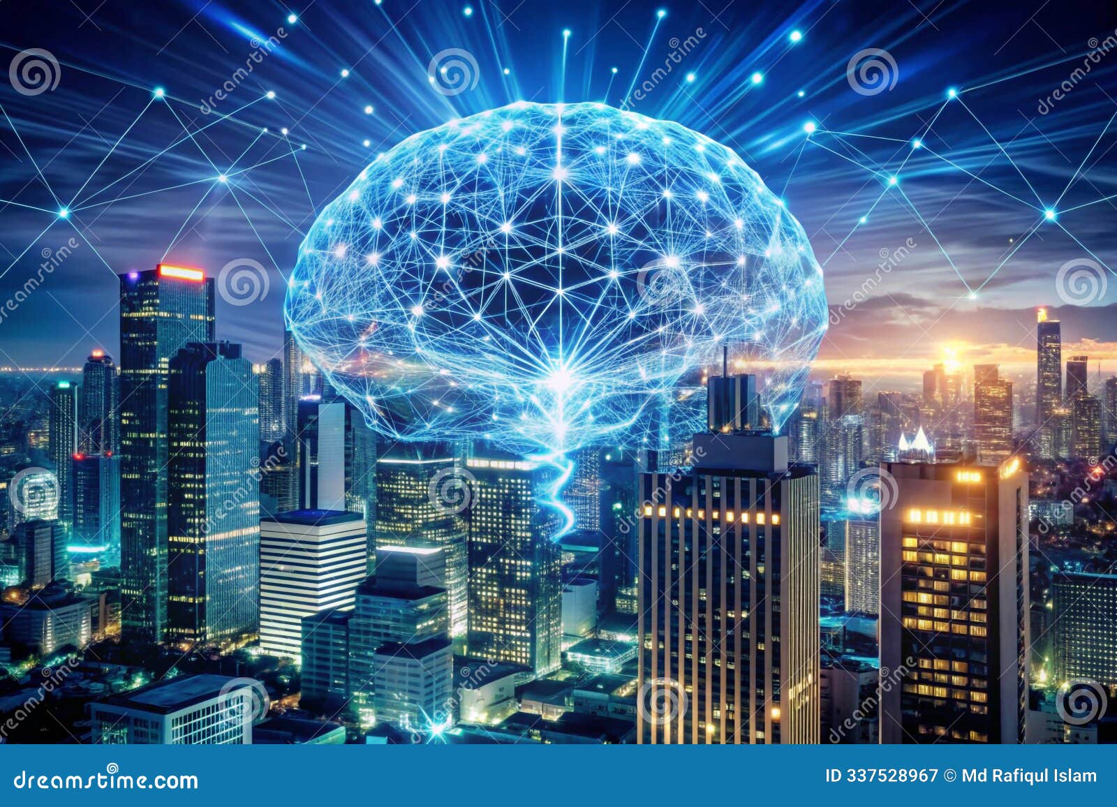 Artificial City Brain a Digital Brain. Generative AI Stock Image ...