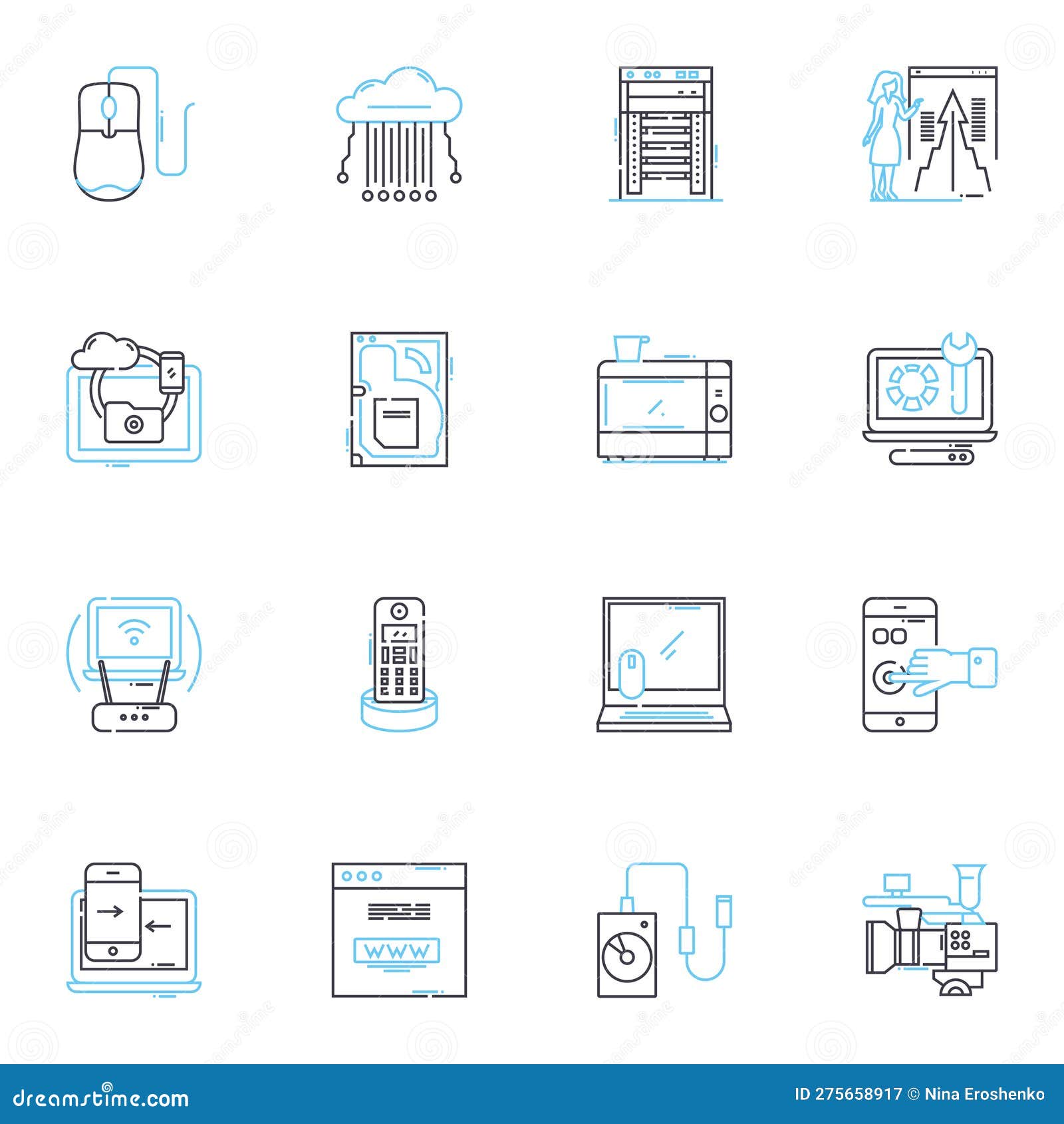 Artificial Computing Linear Icons Set Neural Algorithm Automation