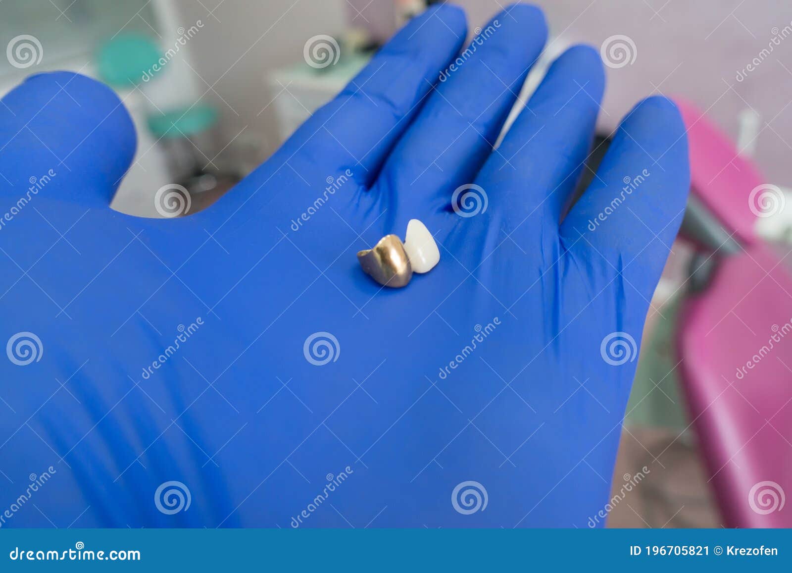 Artificial Jaw, Dental Mirror And Occlusal Splint On Color Background ...