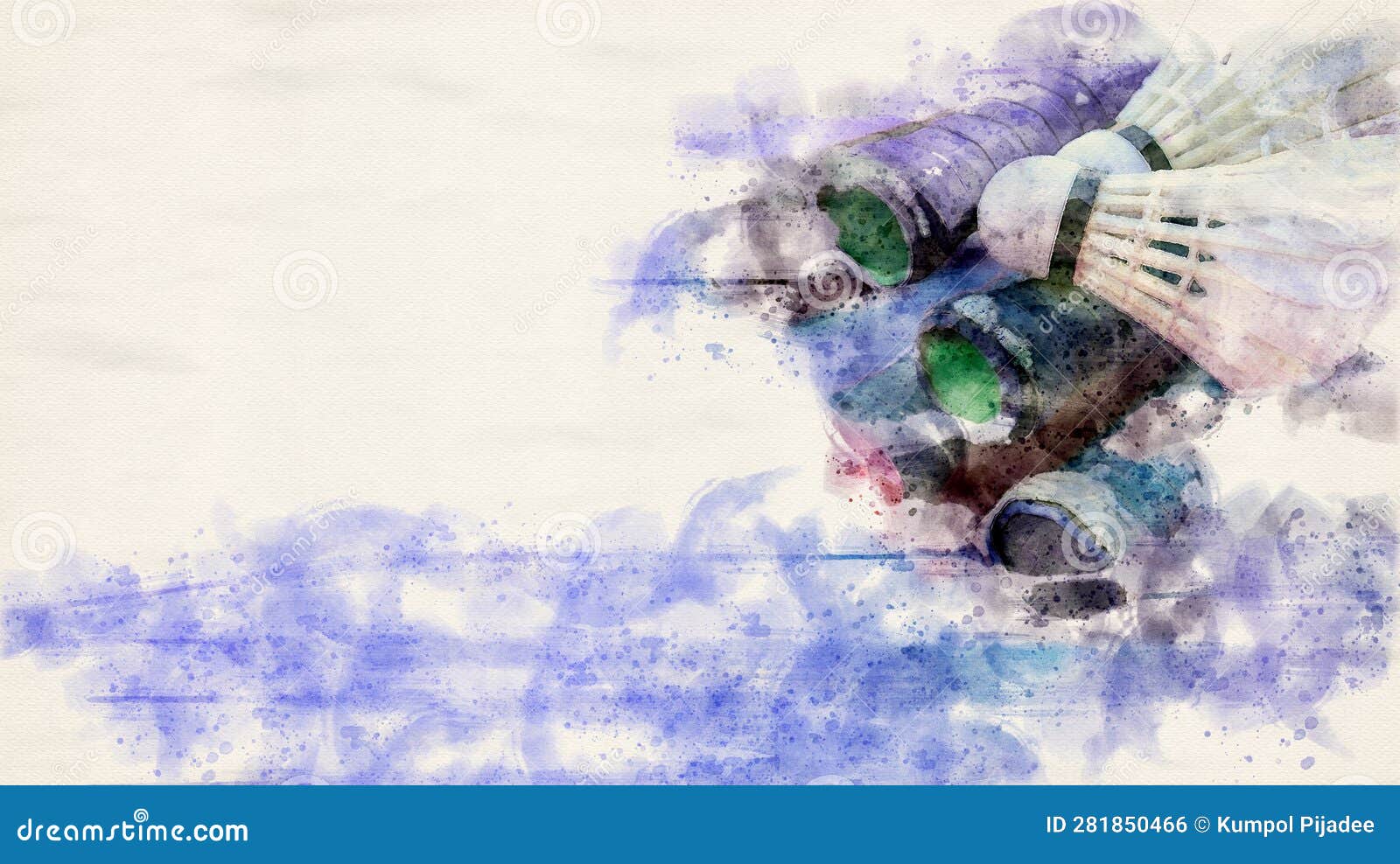 Artificial Drawing Of Badminton Shutter Cocks Were Put On The Racket ...