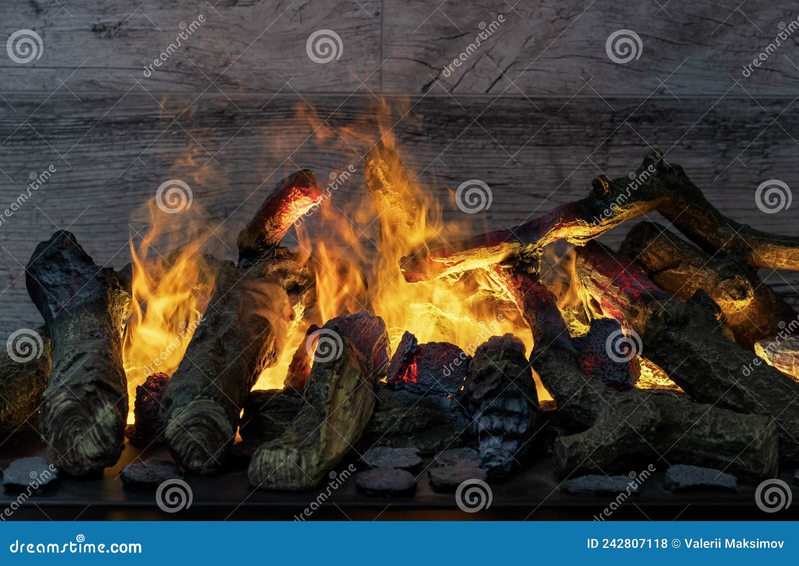 Artificial Electric Fireplace with Realistic Flame Simulation Stock ...