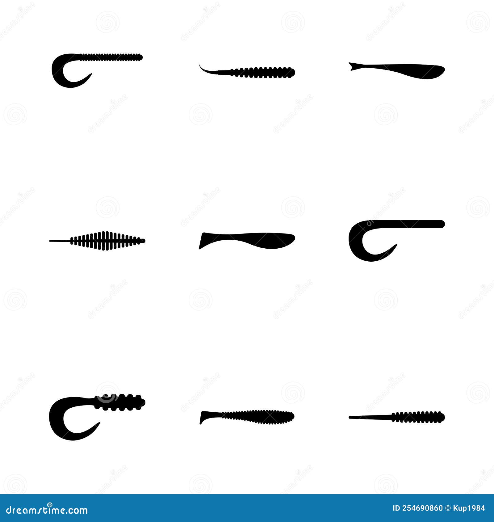 Sinker Types With Offset Hooks And Jigs With Soft Plastic Bait Lures ...