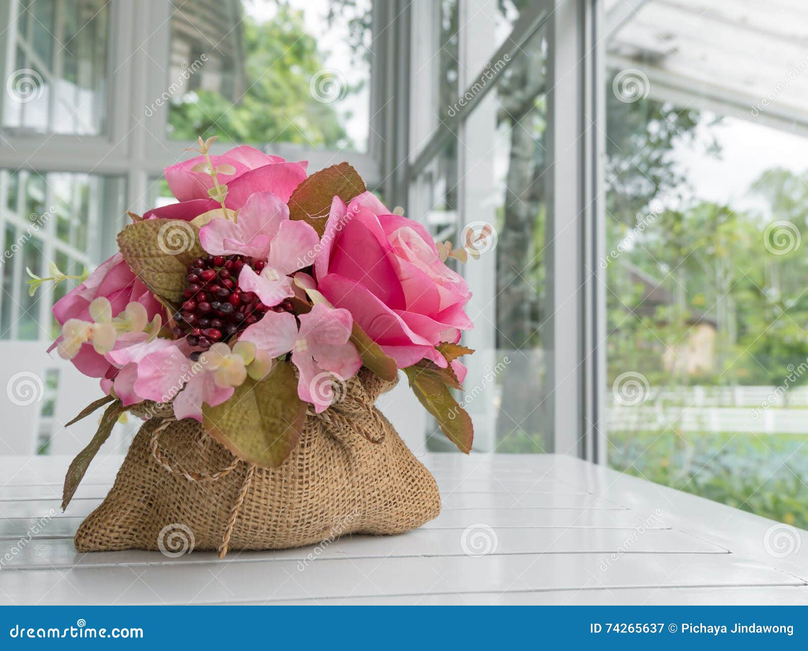 Artificial flower in sack stock image. Image of artificial - 74265637