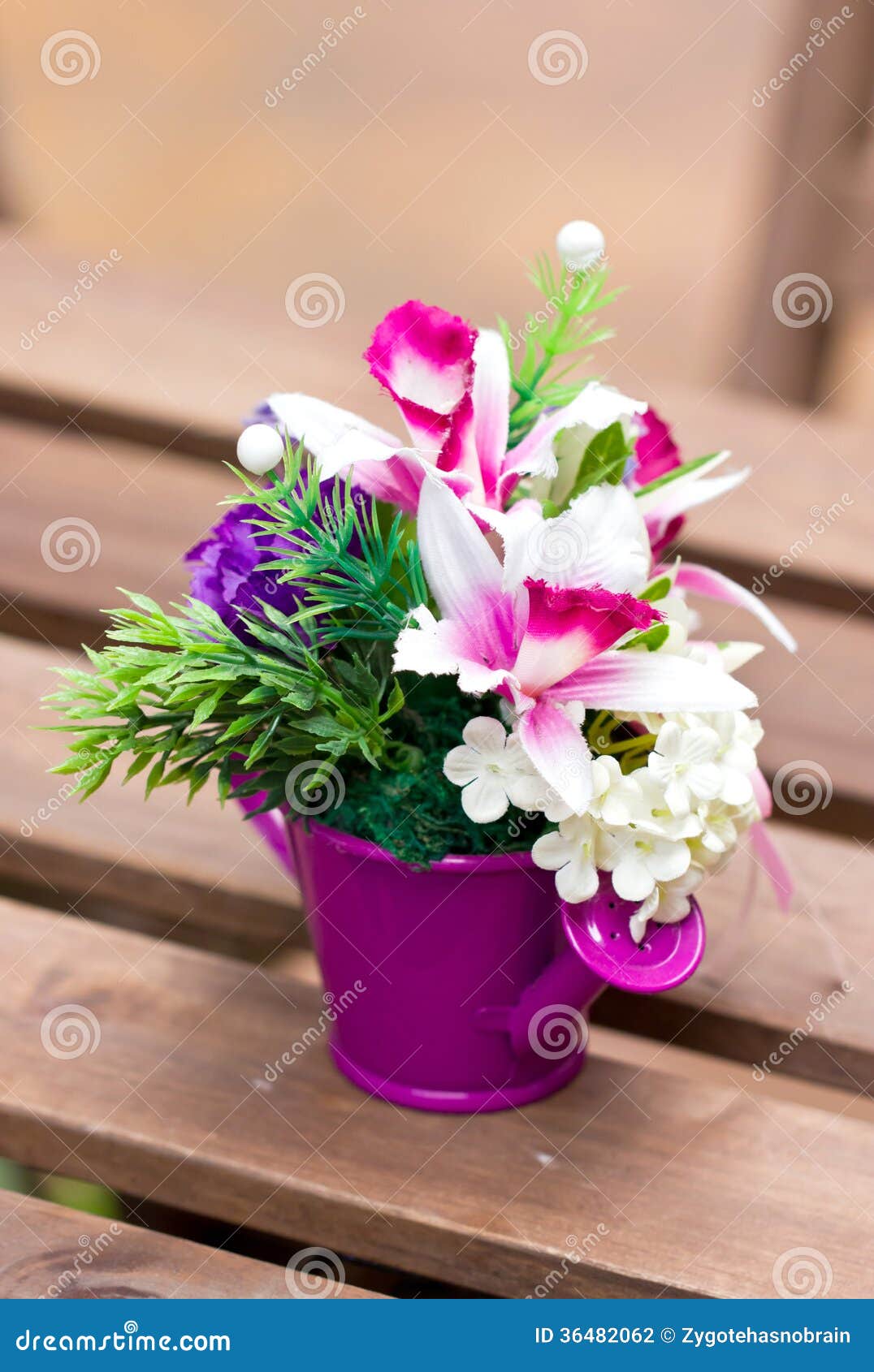 Artificial Flowers in Colorful Metallic Vase. Stock Photo - Image of ...