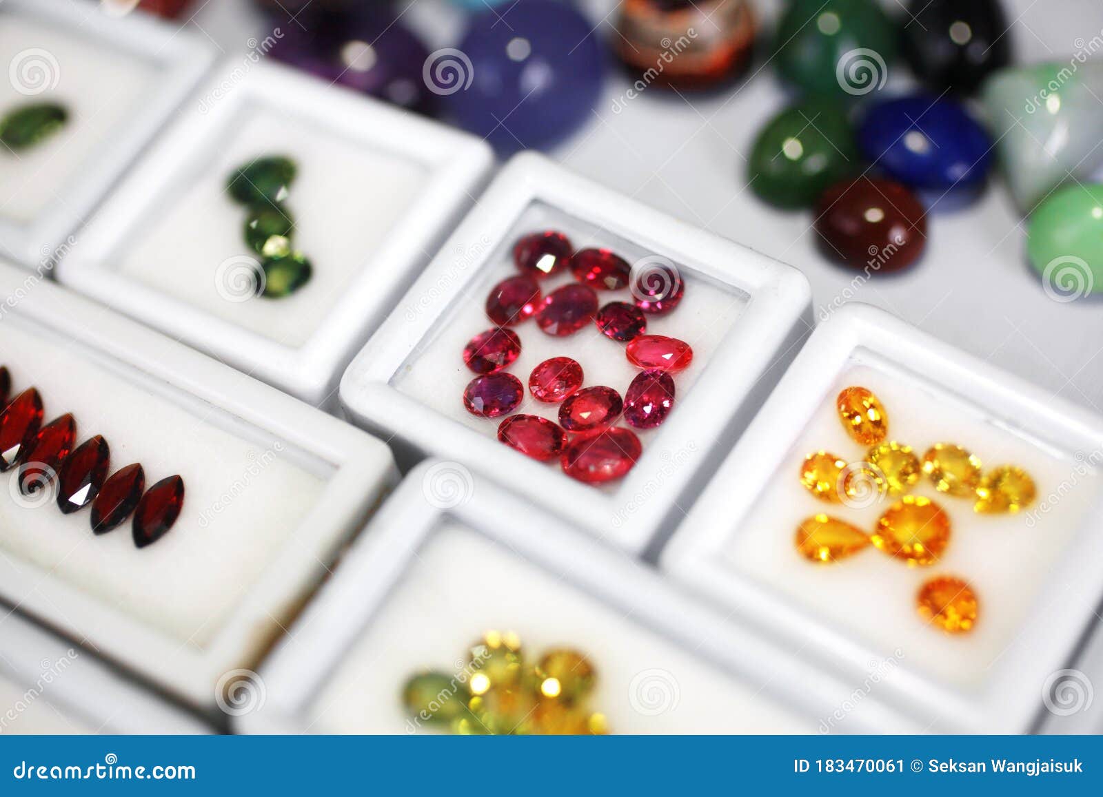 Artificial Gems on Plastic Box in Jewelry Store Stock Image - Image of ...