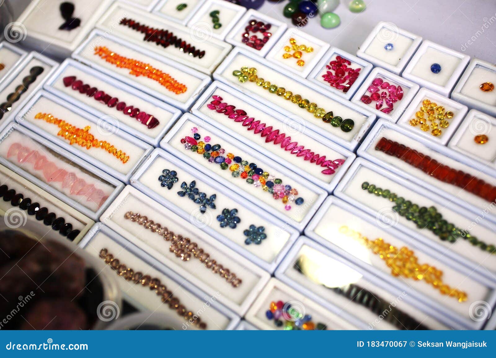 Artificial Gems on Plastic Box in Jewelry Store Stock Image - Image of ...