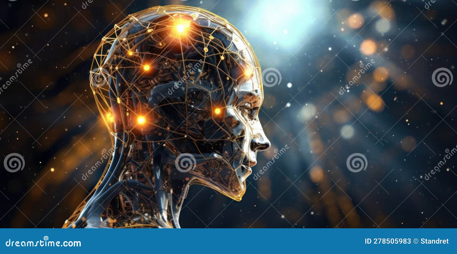 Artificial General Intelligence Robot Head. Beautiful Illustration ...