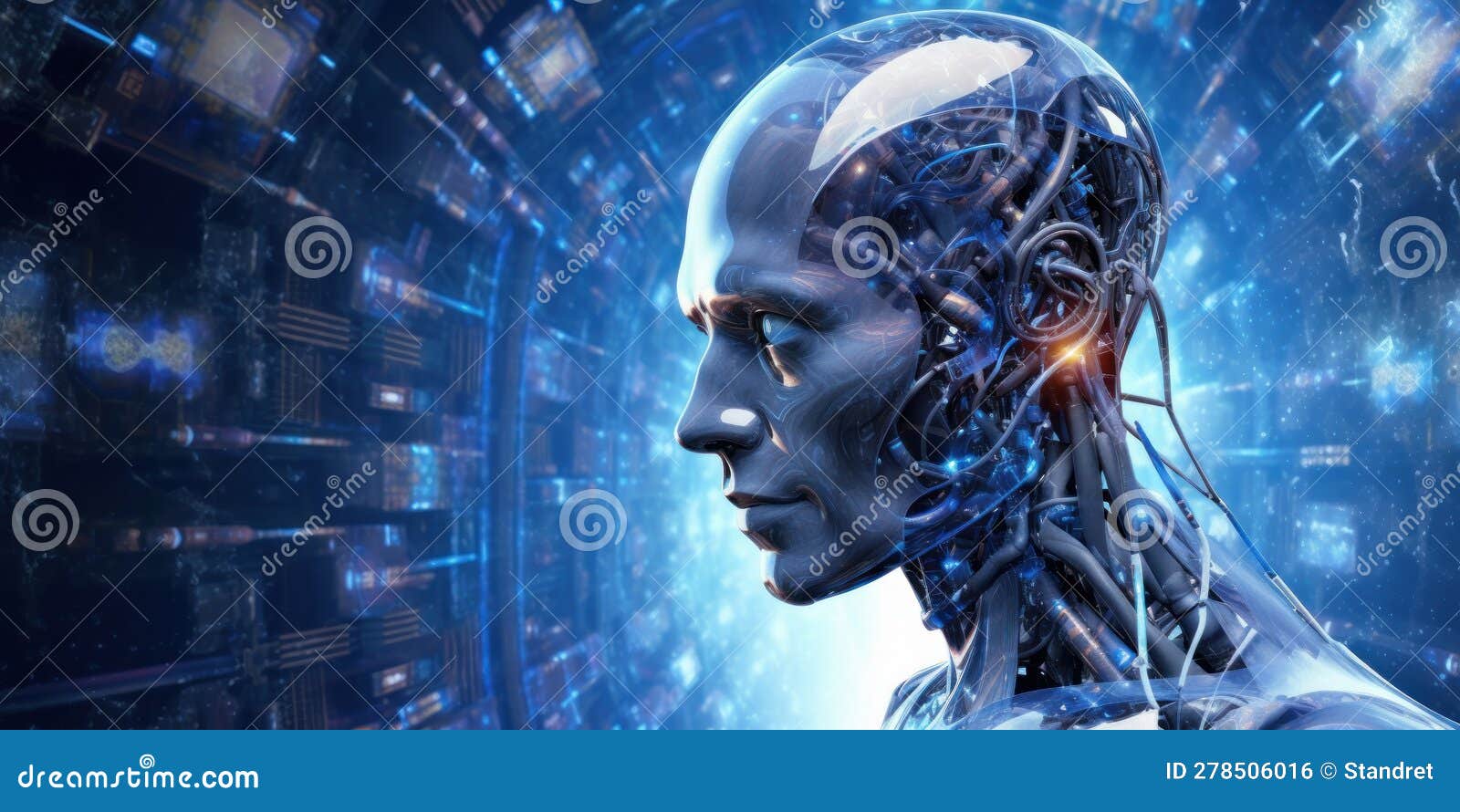 Artificial General Intelligence Robot Head. Beautiful Illustration ...