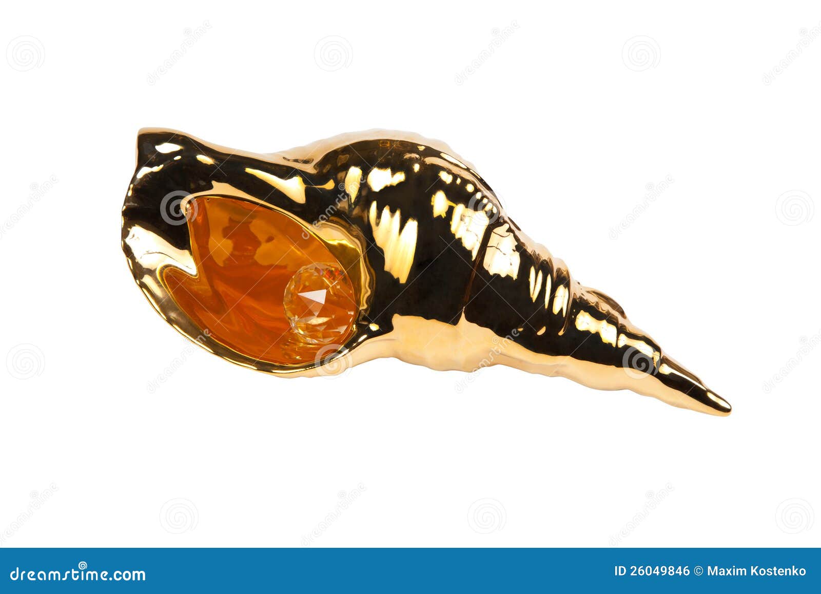 Artificial Golden Sea Shell with Pearl Isolated Stock Photo - Image of ...