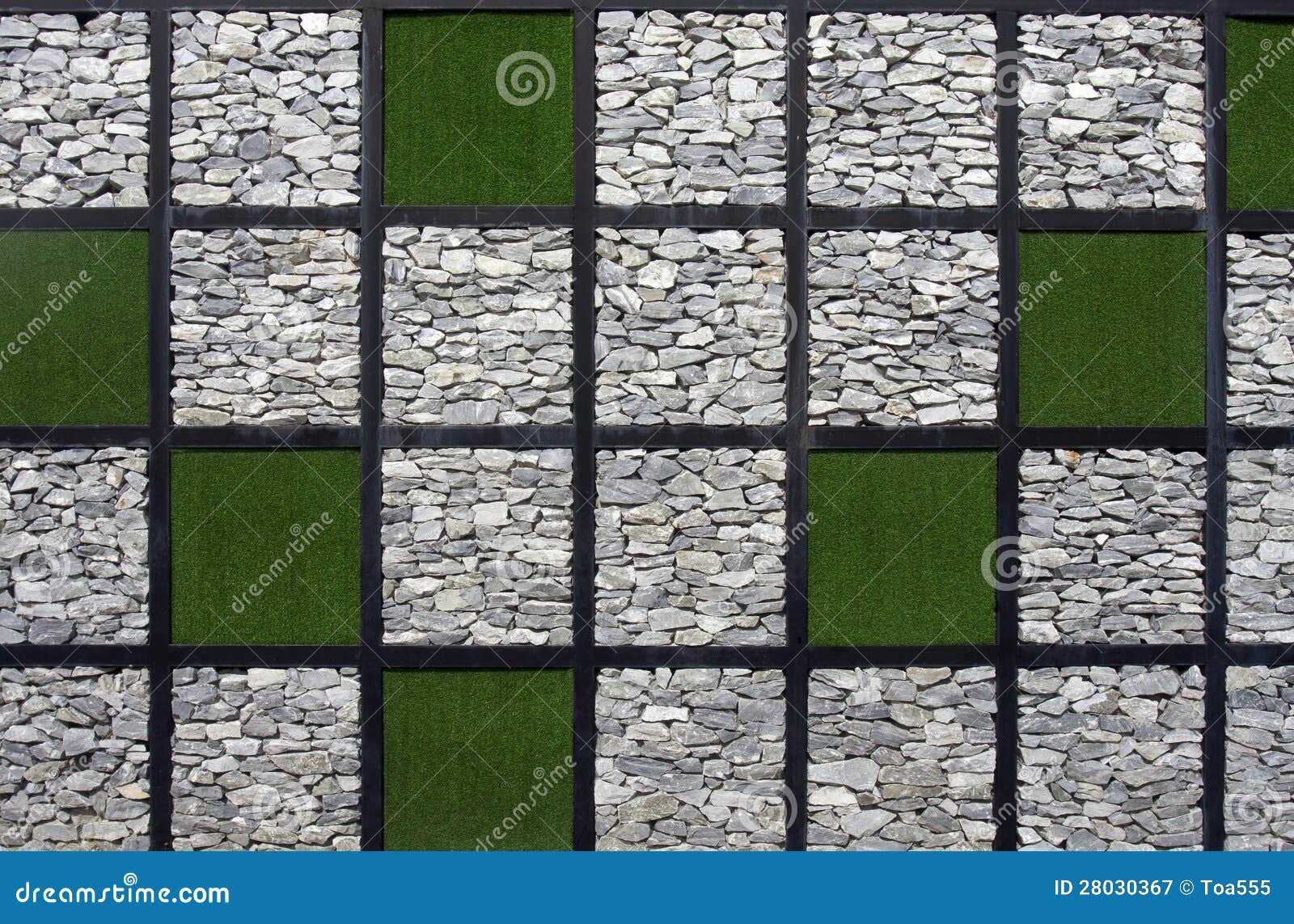 Artificial Grass and Stone Pattern Wall. Stock Image - Image of ...
