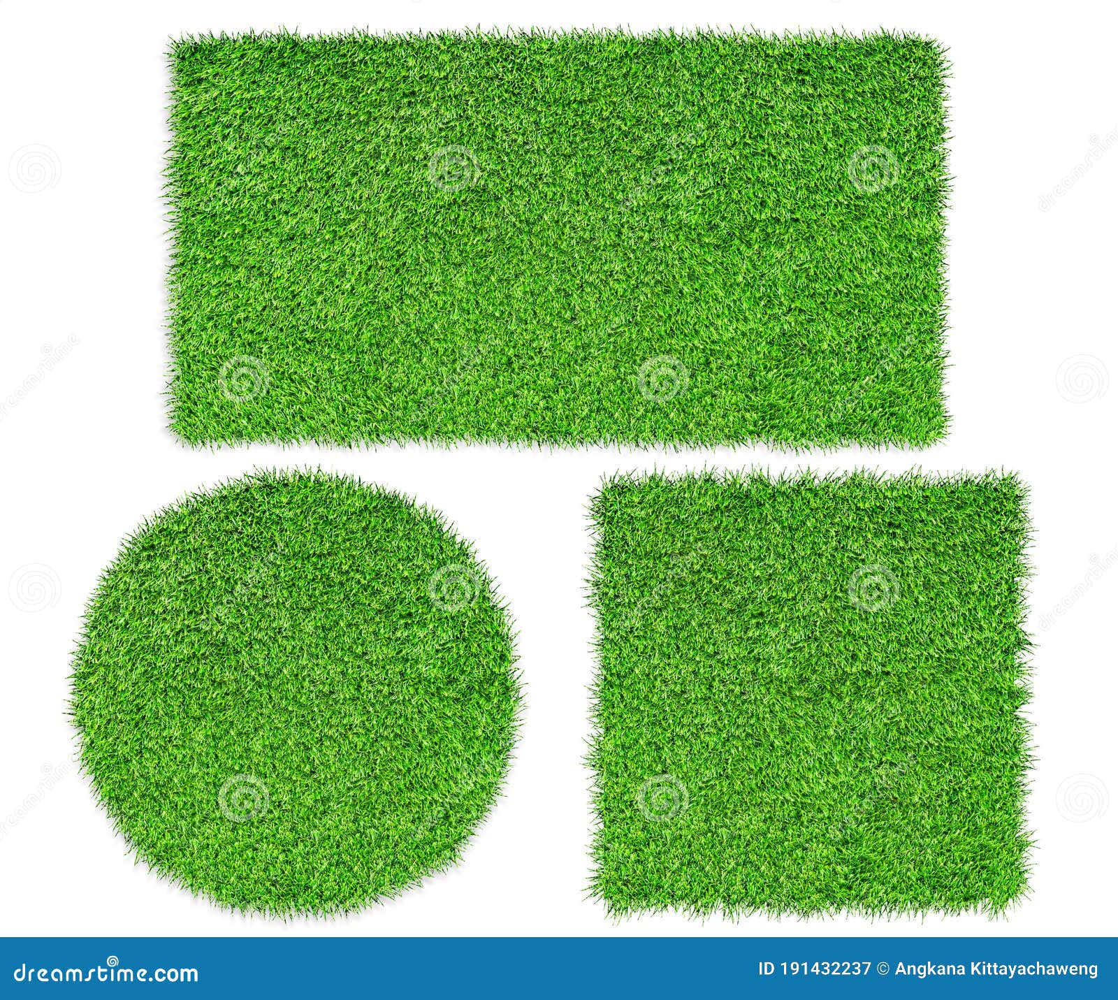 Top View Of Green Artificial Grass In Circle, Square And Rectangle ...