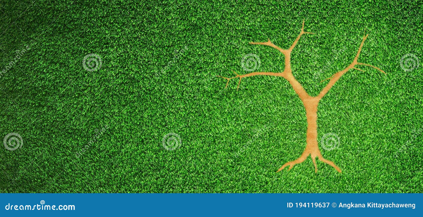 Brown Dead Tree in Green Grass Meadow Field. Stock Image - Image of ...