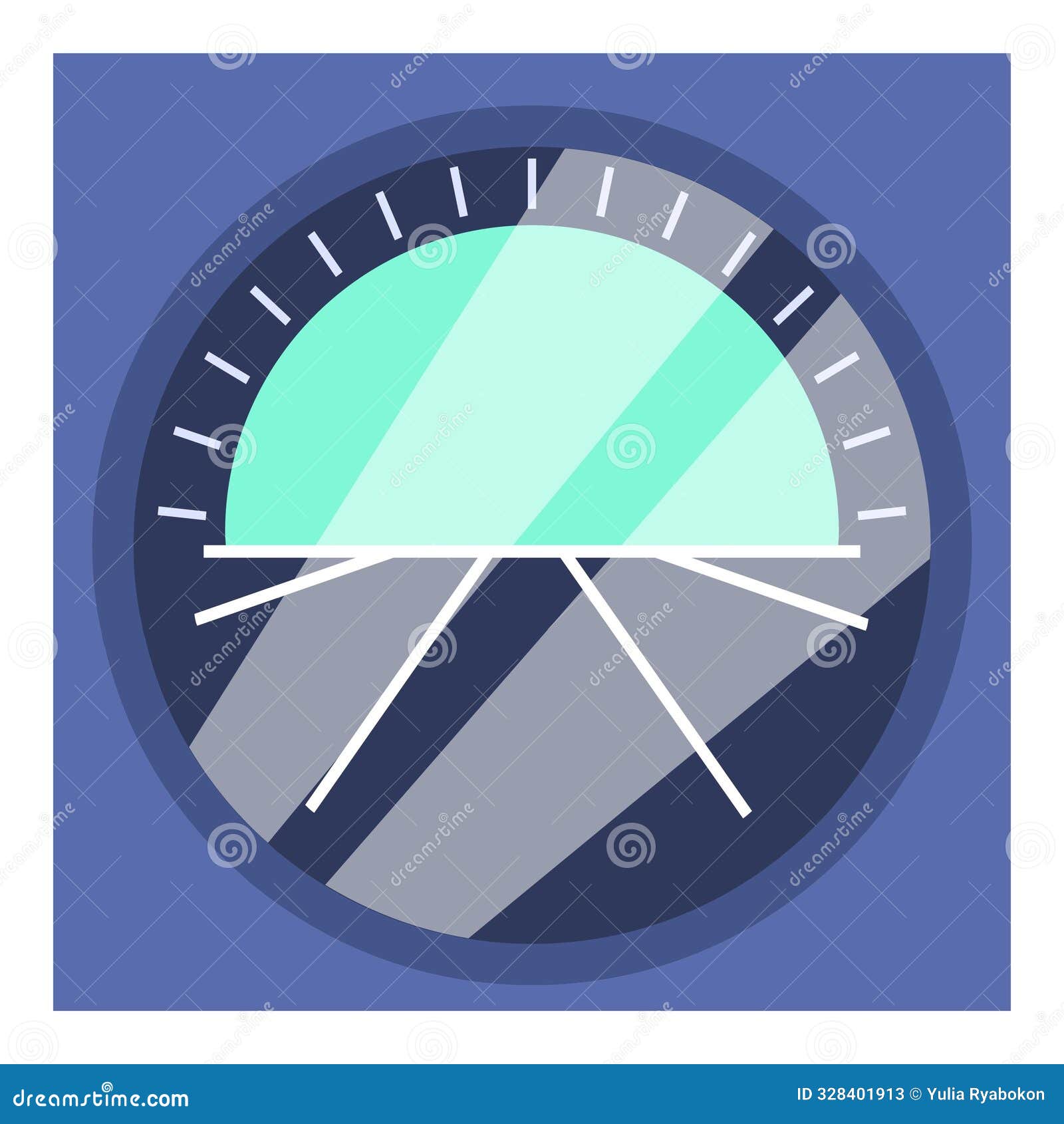 Artificial Horizon Instrument Showing Level Flight on Blue Background ...