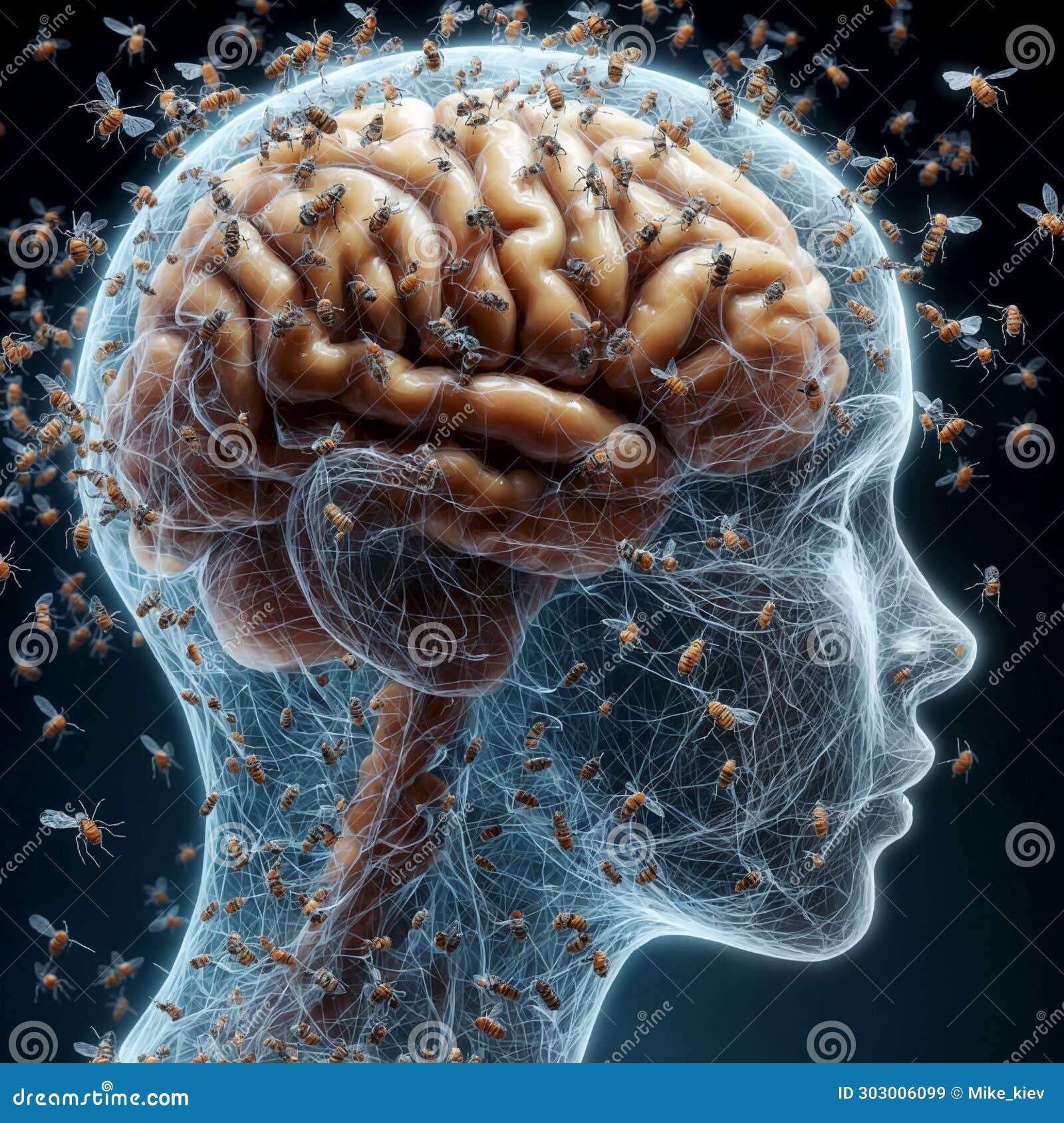 Artificial Human Brain with Bugs Inside Stock Illustration ...