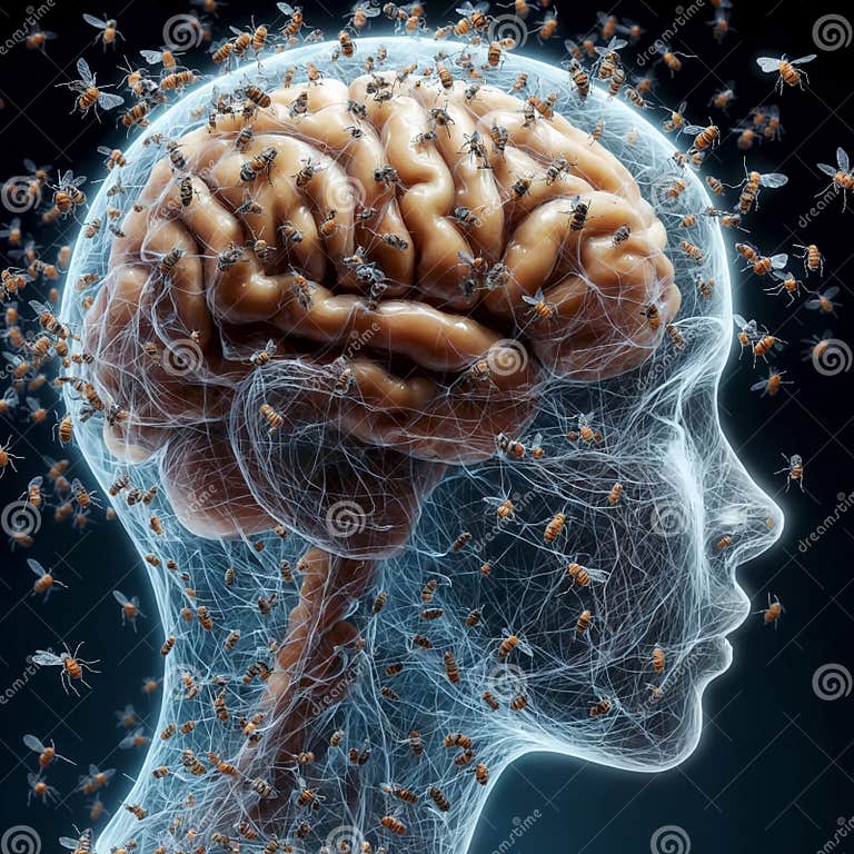 Artificial Human Brain with Bugs Inside Stock Illustration ...