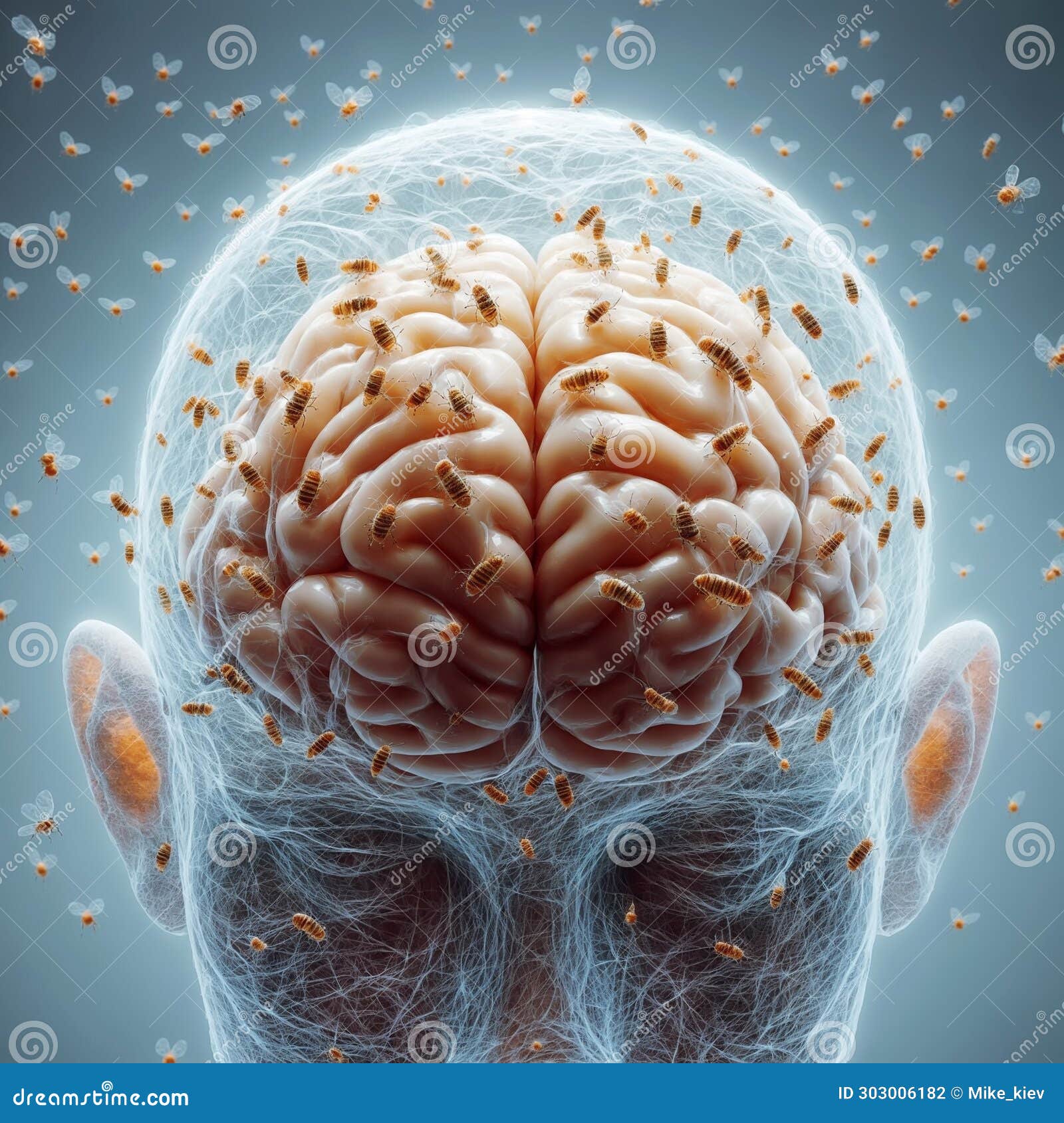 Artificial Human Brain with Bugs Inside Stock Illustration ...
