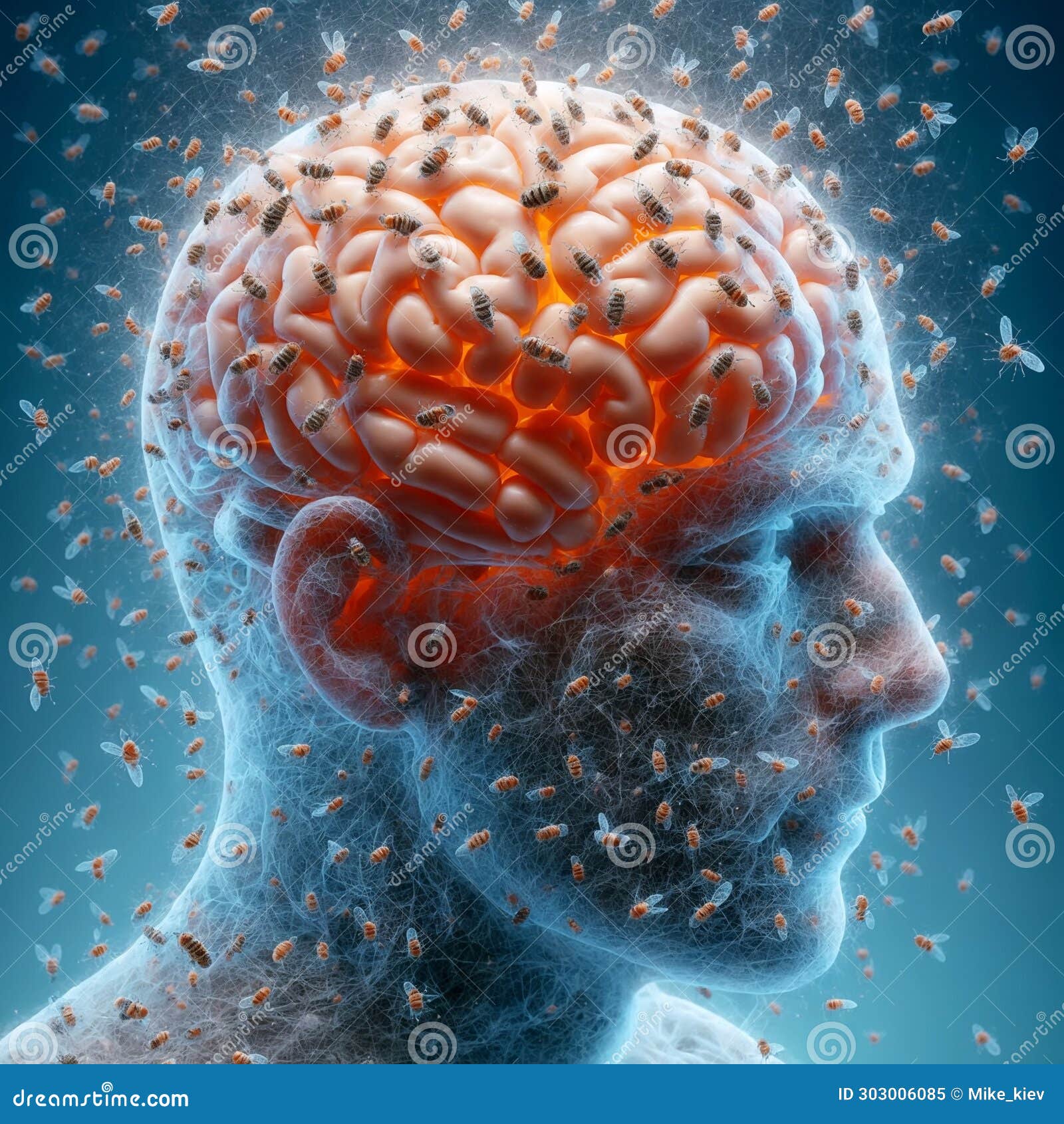 Artificial Human Brain with Bugs Inside Stock Illustration ...