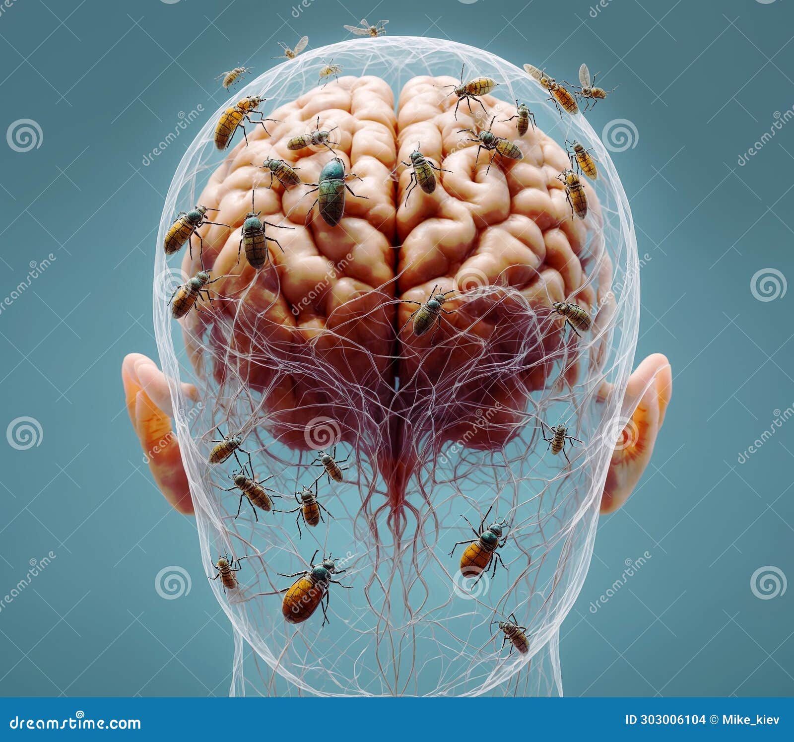 Artificial Human Brain with Bugs Inside Stock Illustration ...