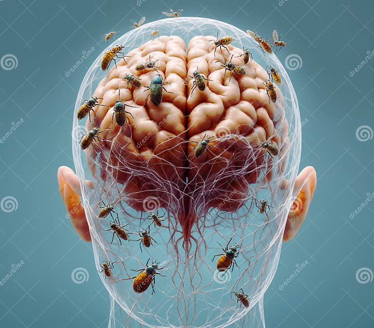 Artificial Human Brain with Bugs Inside Stock Illustration ...