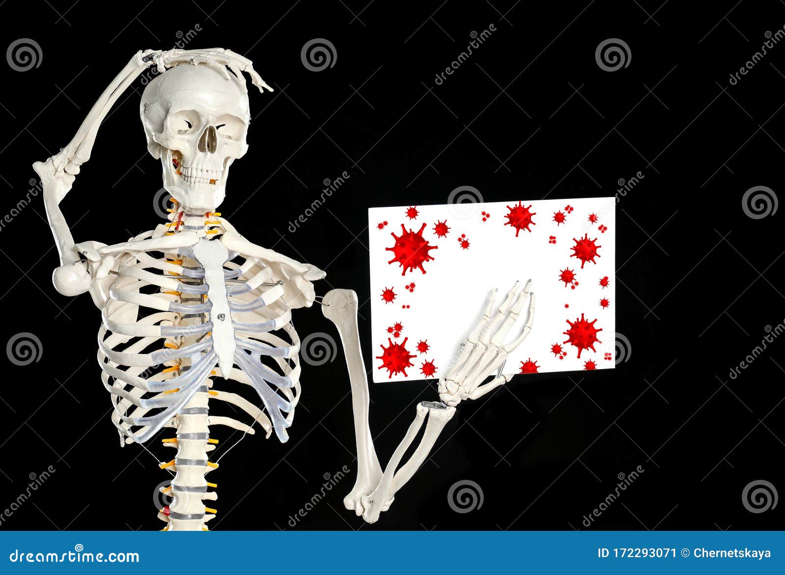 Artificial Human Skeleton with Illustration of Virus on Black ...