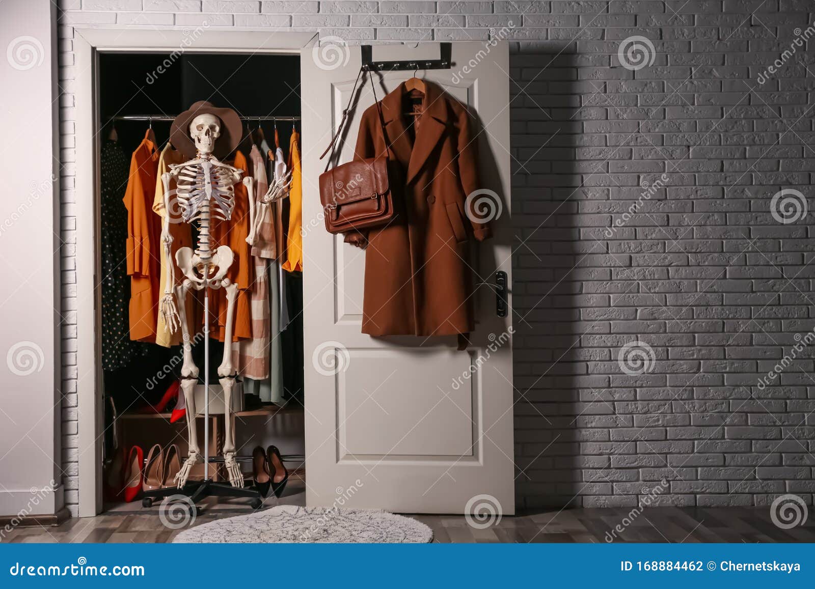 Artificial Human Skeleton Model in Wardrobe Room Stock Photo - Image of ...