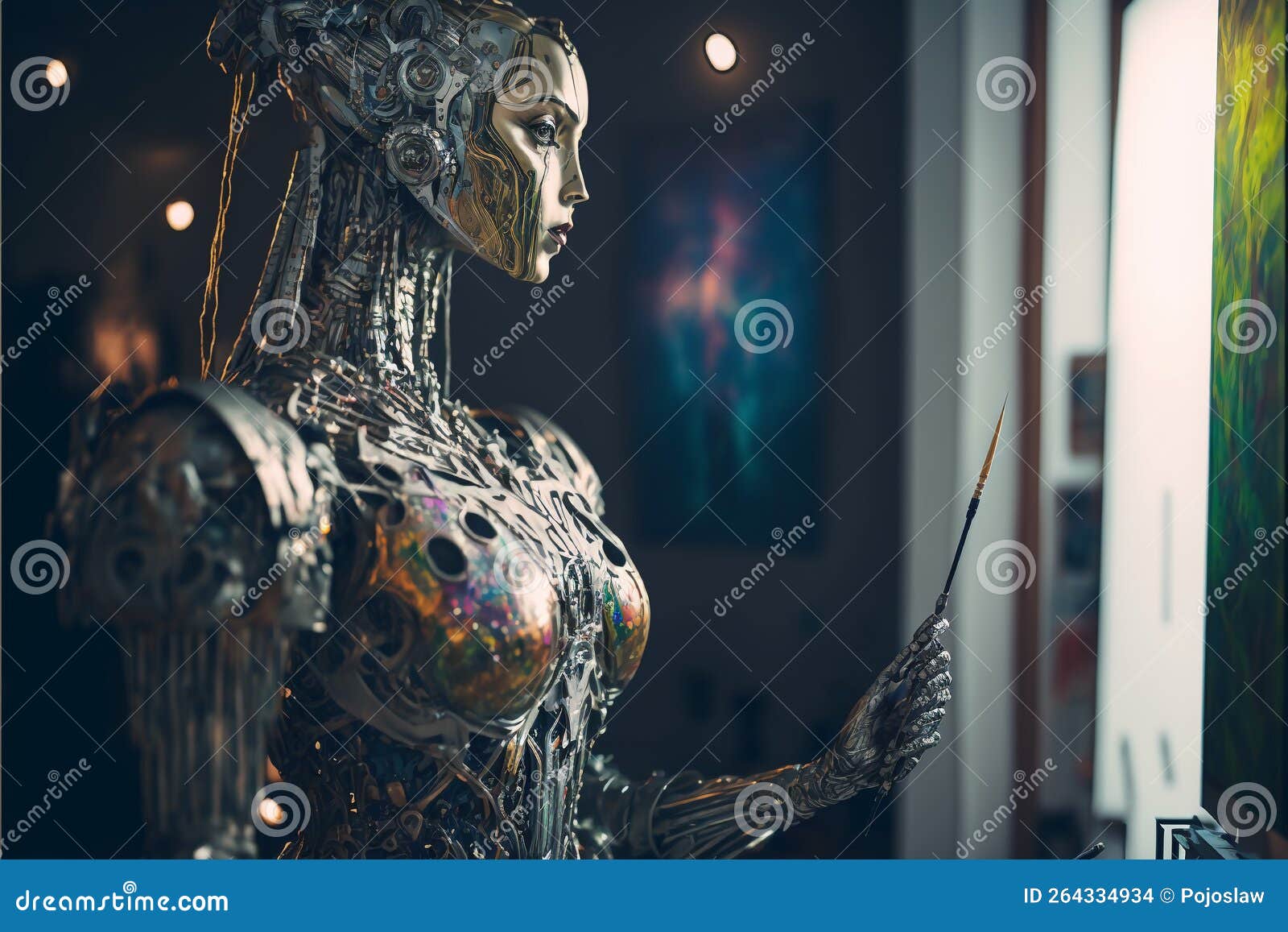 Artificial Inteligence, Humaniod Robot Creating Images, Futuristic ...
