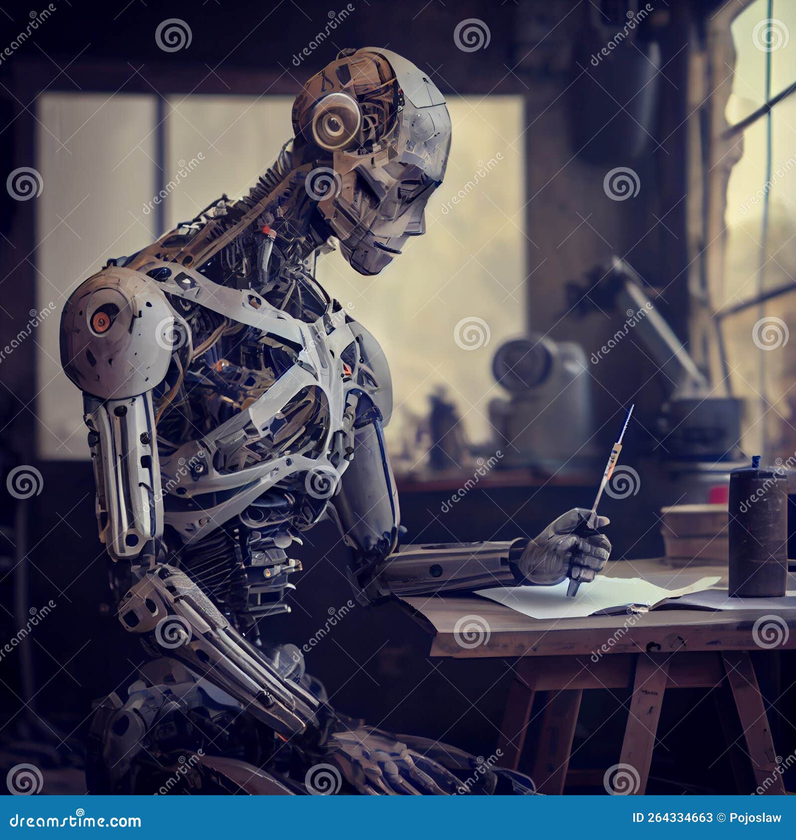 Artificial Inteligence, Humaniod Robot Drawing, Futuristic Concept ...