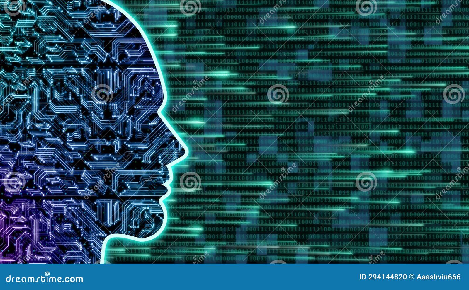 Artificial Intelligence Abstract with Digital Human Face and Binary ...