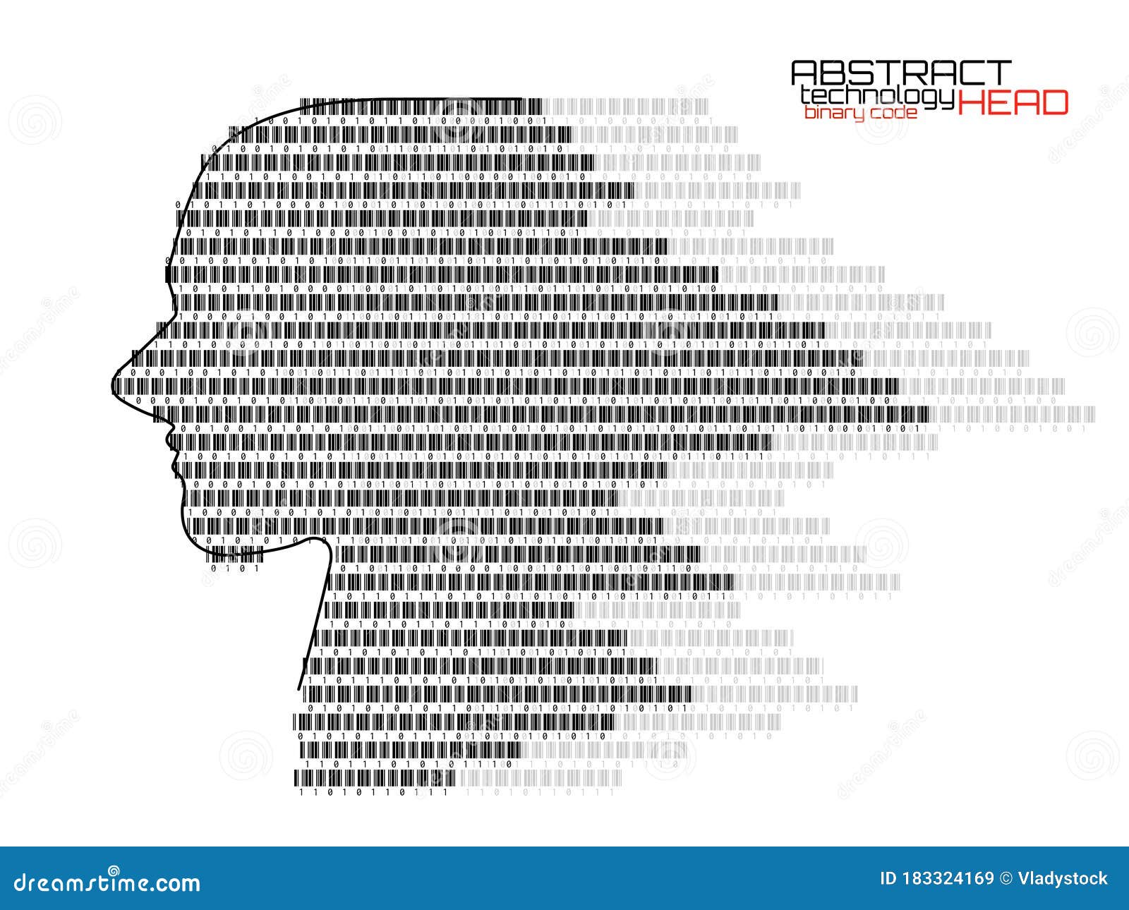 Artificial Intelligence. Abstract Human Head Barcode with Binary Code ...