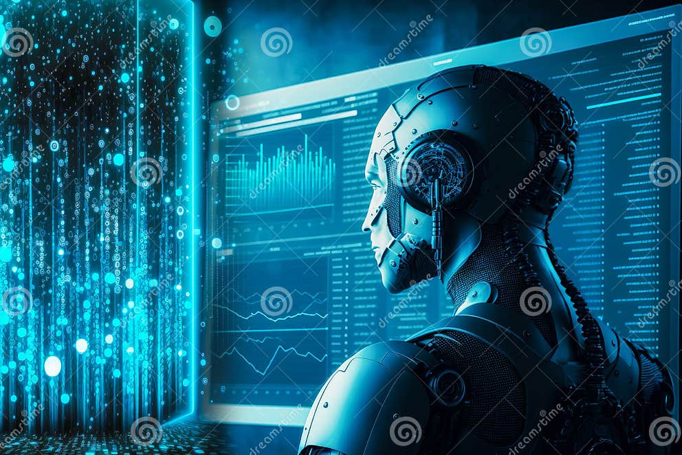 Artificial Intelligence AI Analysis Big Data in Smart Office Concept ,robot AI and Algorithms ...