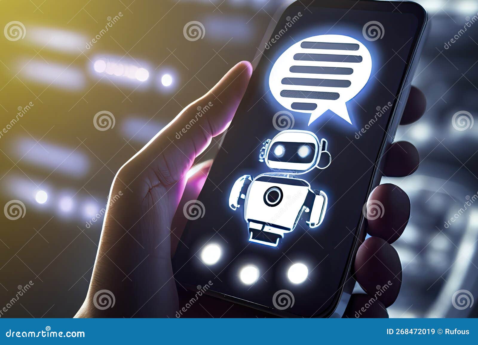 Artificial Intelligence Ai Chat Bot Idea Hands Holding a Phone Against ...