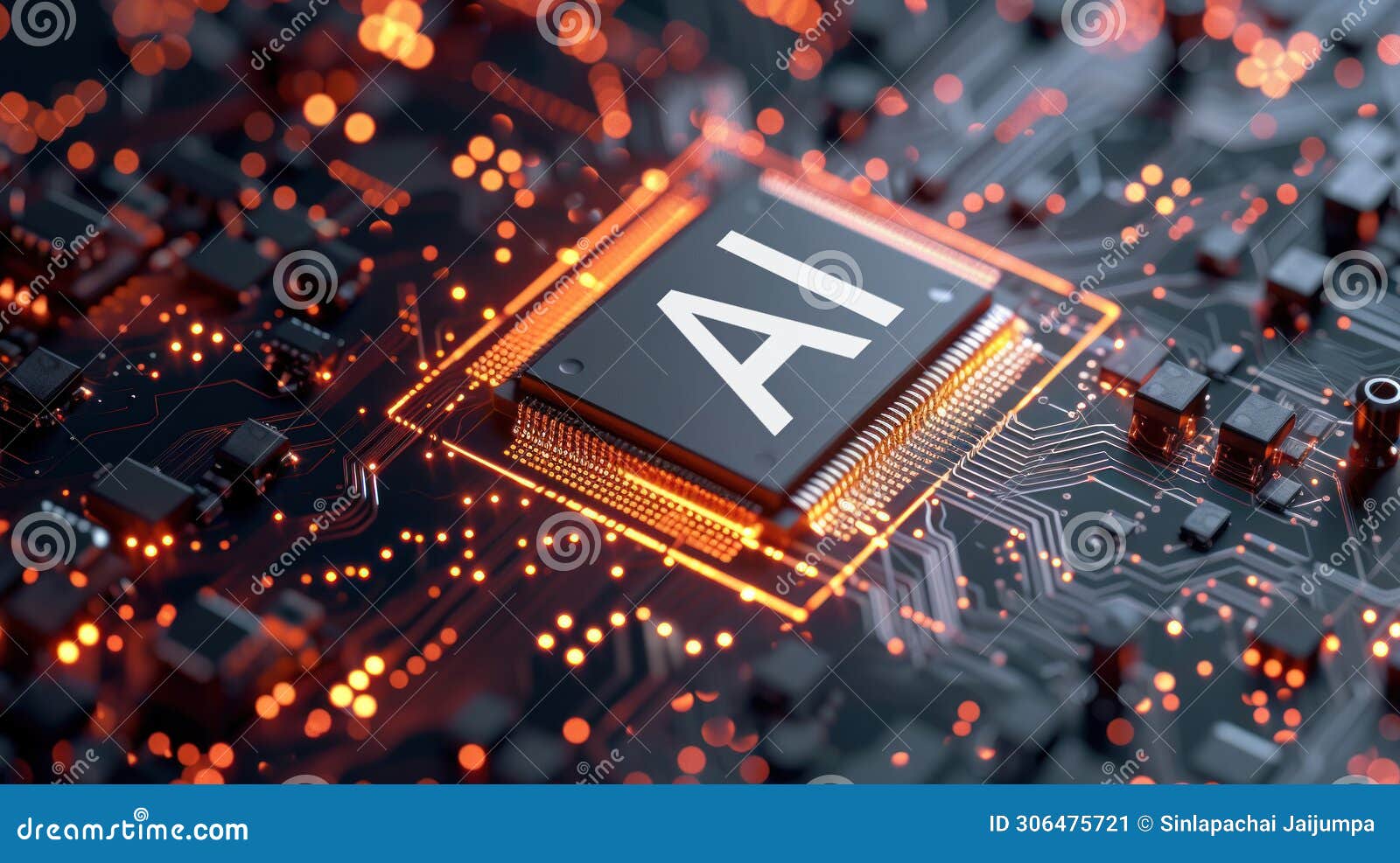 Artificial Intelligence (AI) Chip on a High-tech Circuit Board with ...
