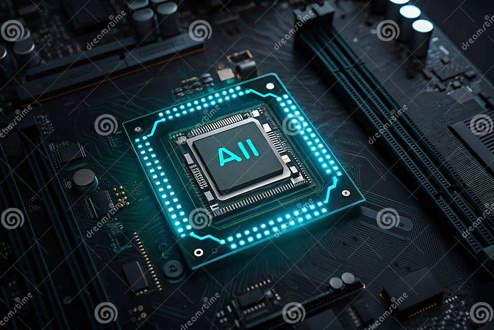 Artificial Intelligence AI on Computer CPU Motherboard Stock Image ...