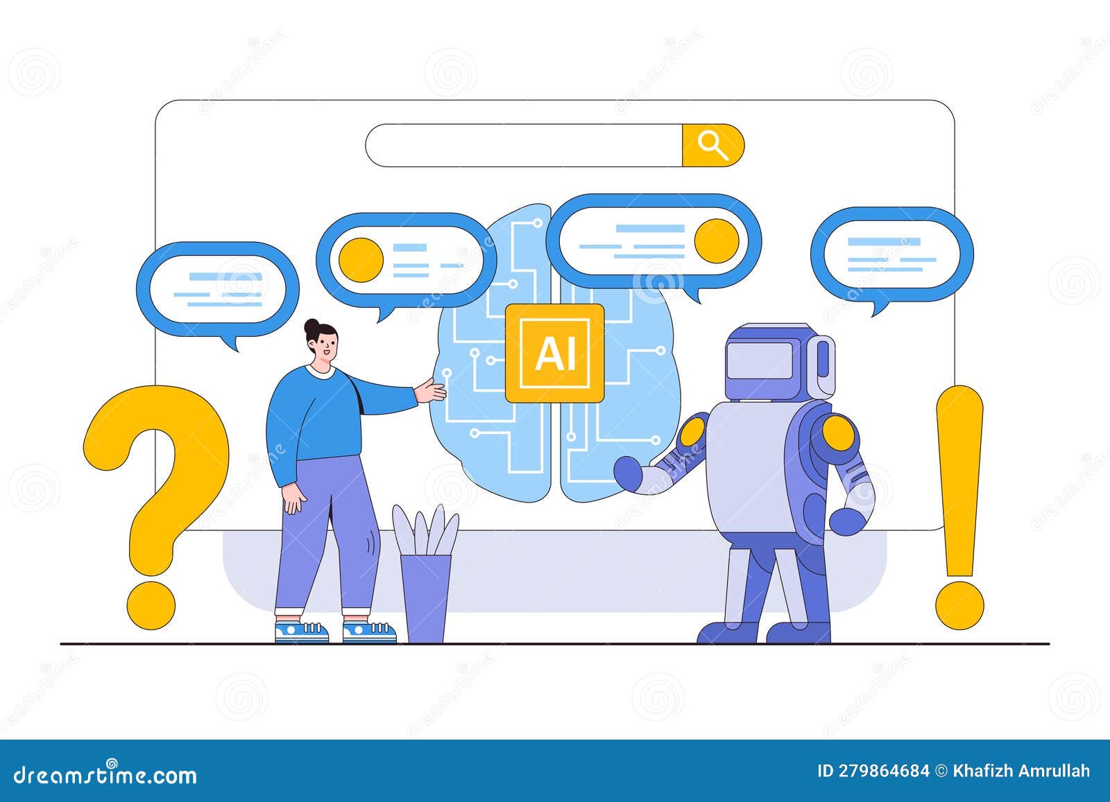 Artificial Intelligence (Ai) Concept with a Person Interacting with Ai ...
