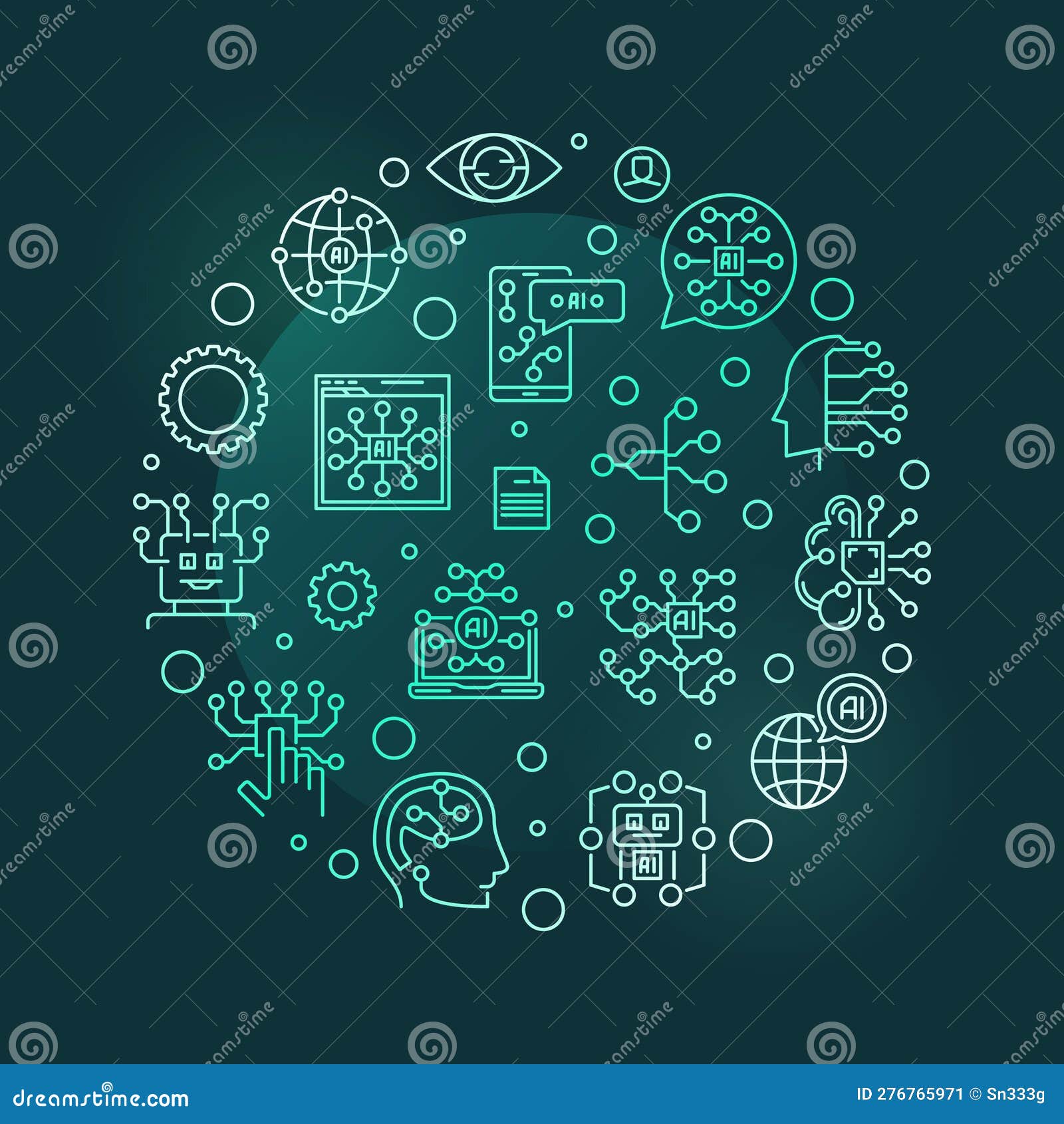 Artificial Intelligence AI Concept Vector Round Line Modern Banner ...