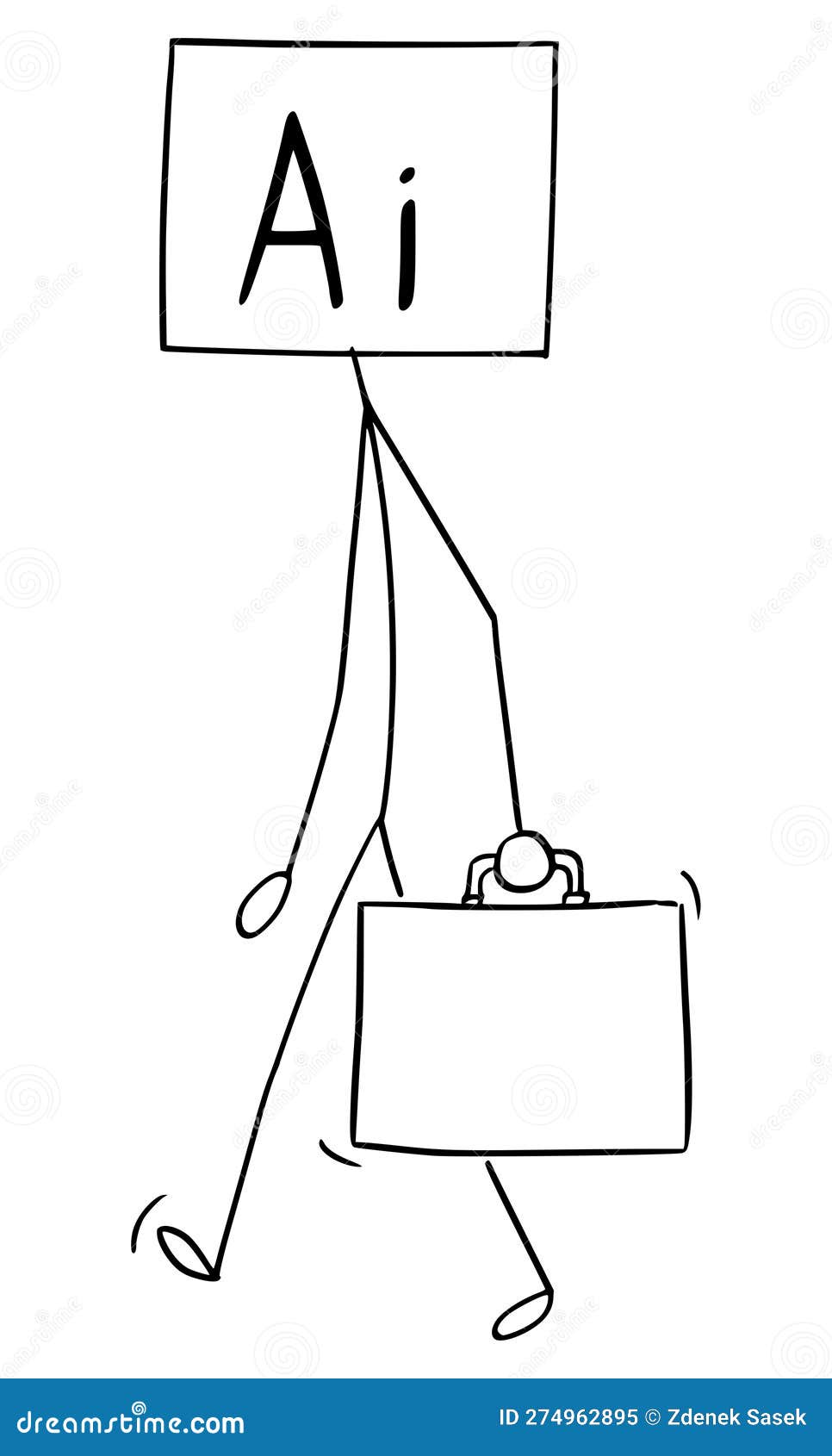 Ai or Artificial Intelligence Going To Work , Vector Cartoon Stick ... Ai or Artificial Intelligence Going To Work , Vector Cartoon Stick ...