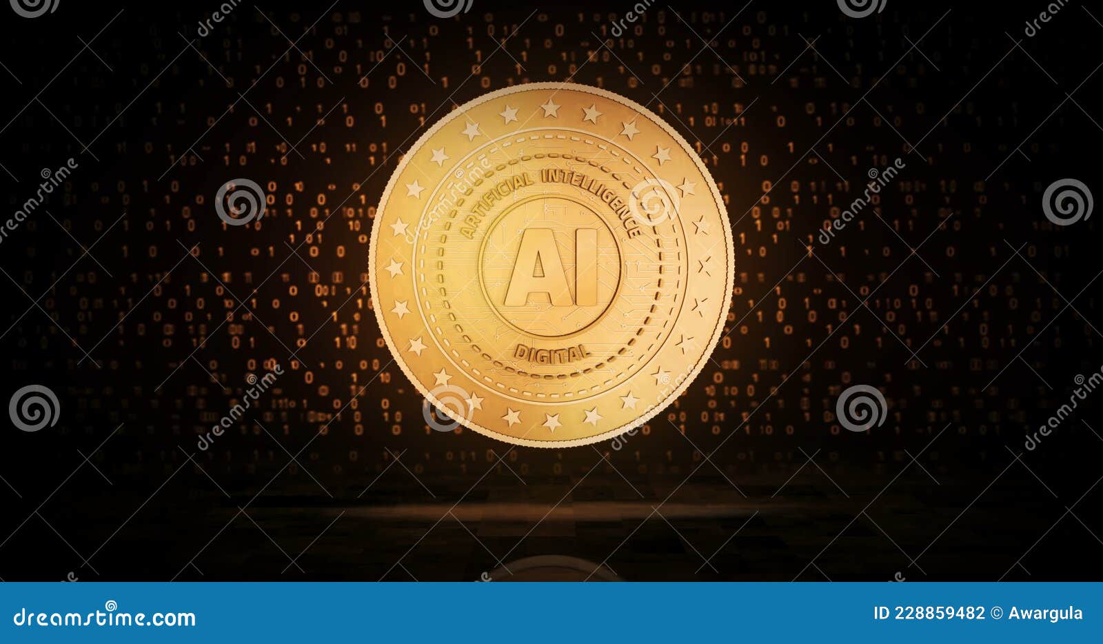 Artificial Intelligence AI Golden Coin Loop on Digital Background Stock ...