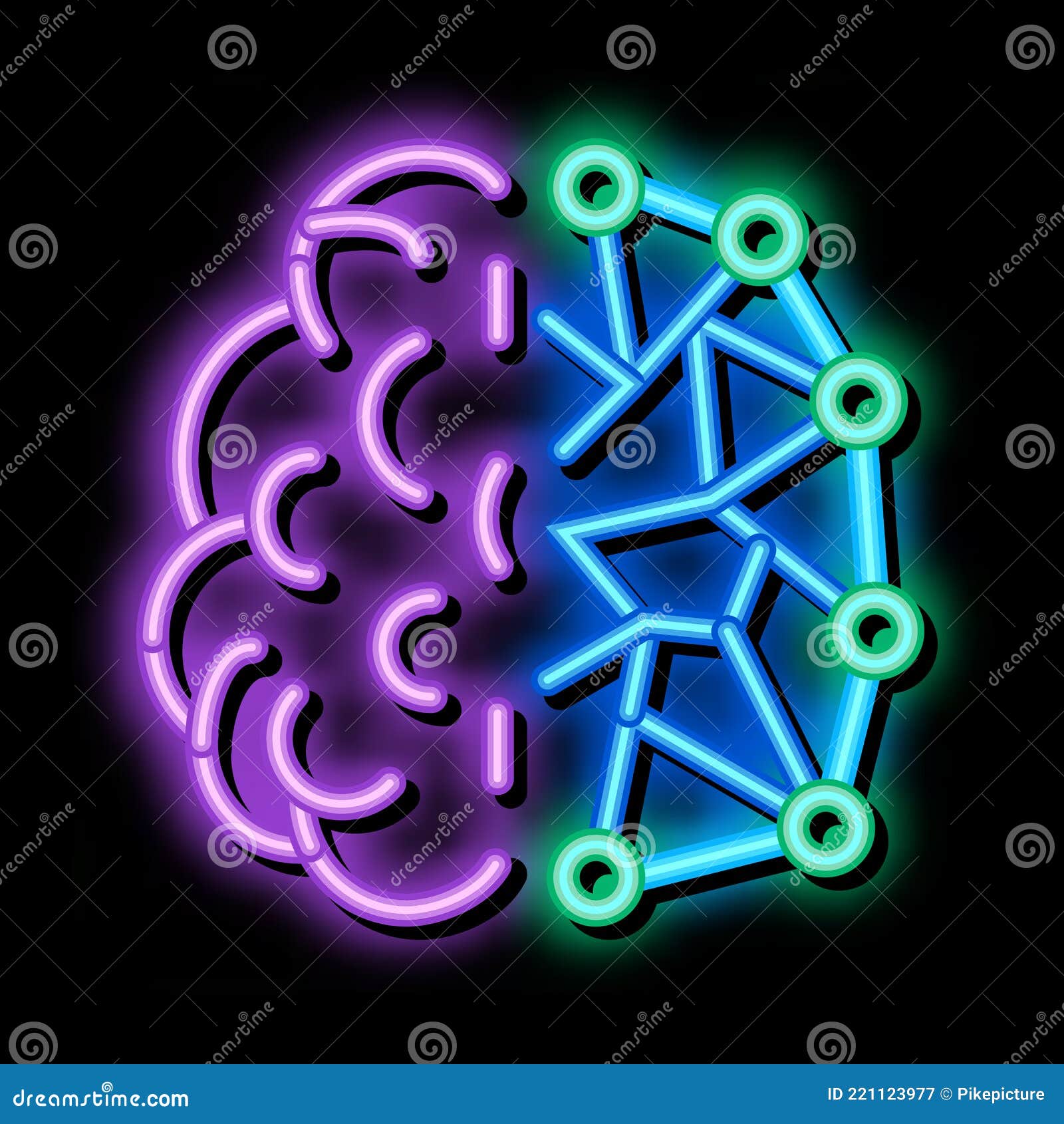 Artificial Intelligence, Ai Human and Digital Brain Neon Glow Icon ...