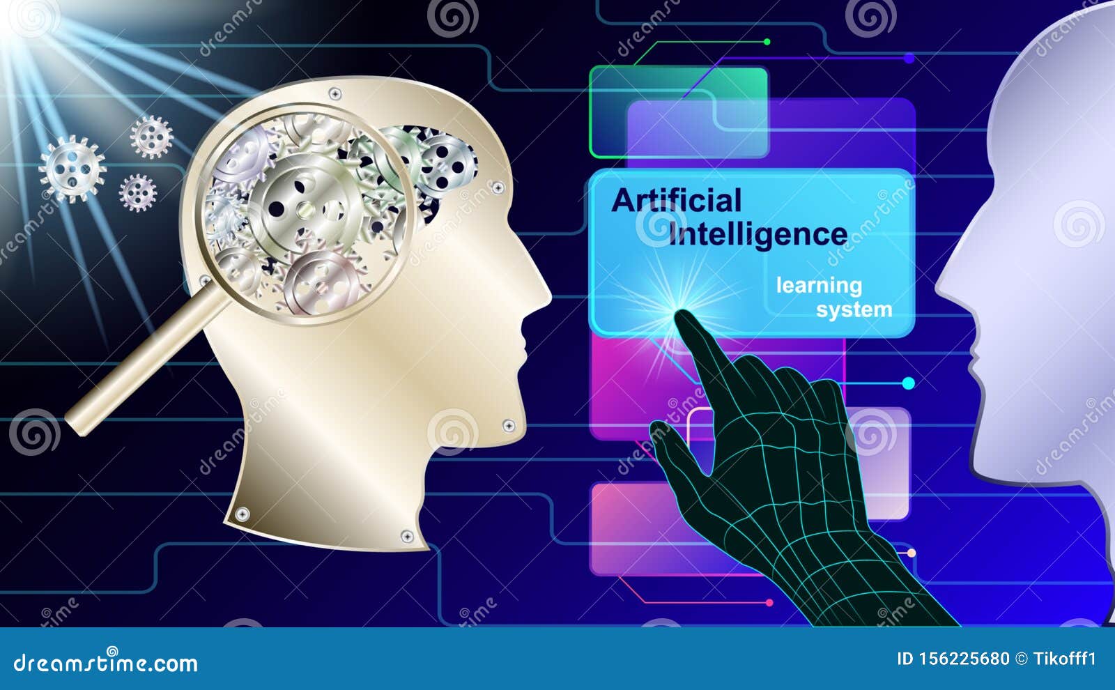 Artificial Intelligence, Mechanical Brain Profile Stock Vector ...