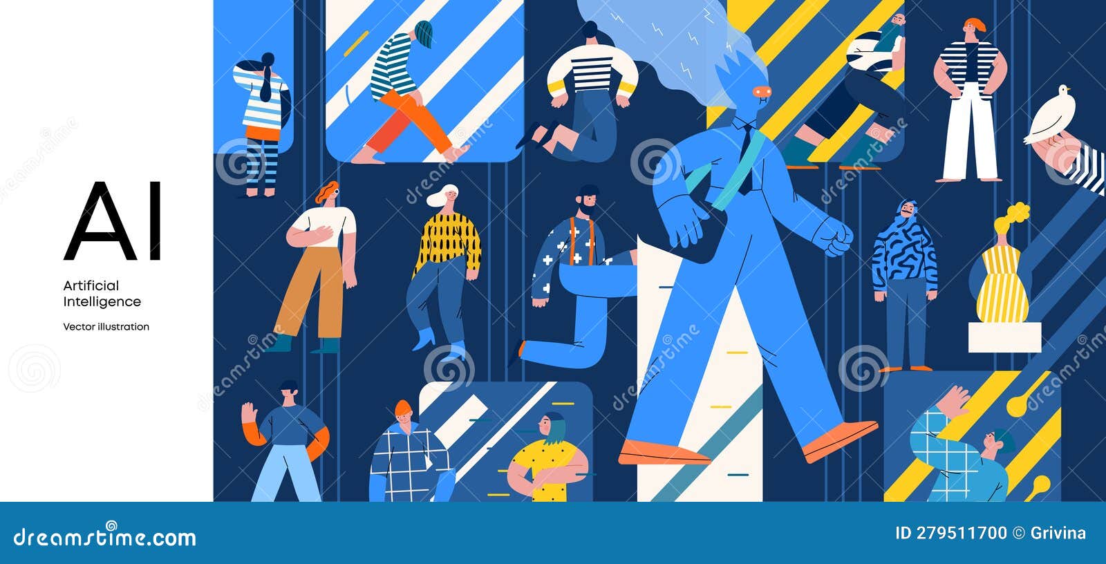 Artificial Intelligence Flat Vector Illustration - AI and Humanity ...