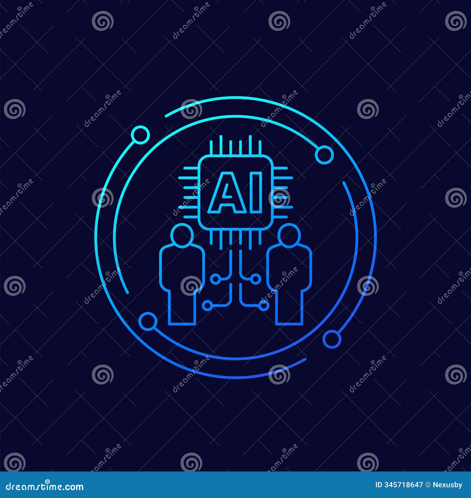 Artificial Intelligence AI and Humans Line Icon Stock Illustration ...