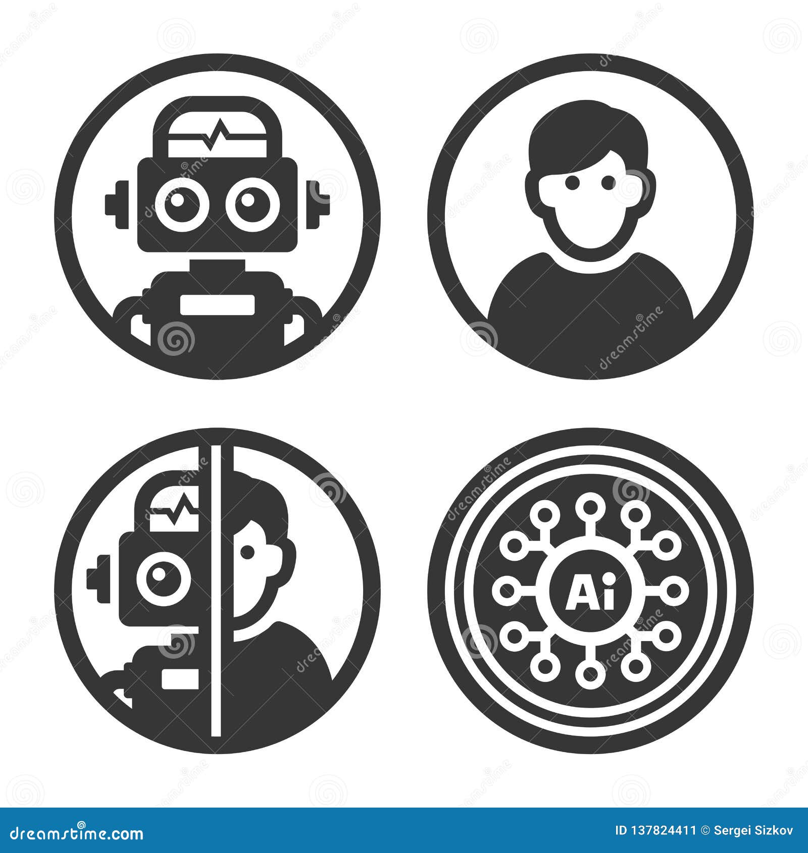 Artificial Intelligence AI Icons Set on White Background. Vector Stock ...
