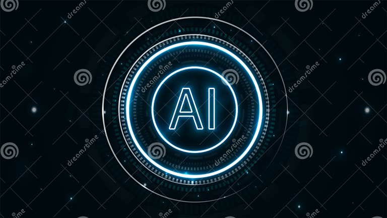 Artificial Intelligence AI Logo in a Neon Frame on a Dark Blue-green ...