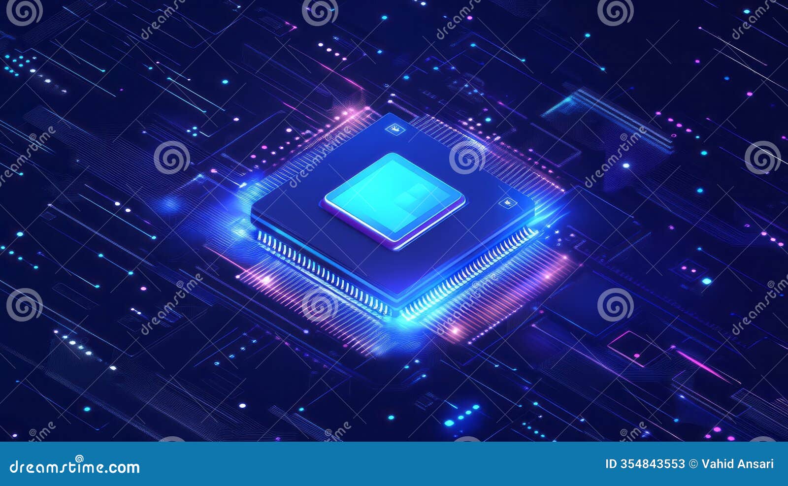 Artificial Intelligence AI and Machine Learning Concept. Computer Processor Chip with Microchip ...